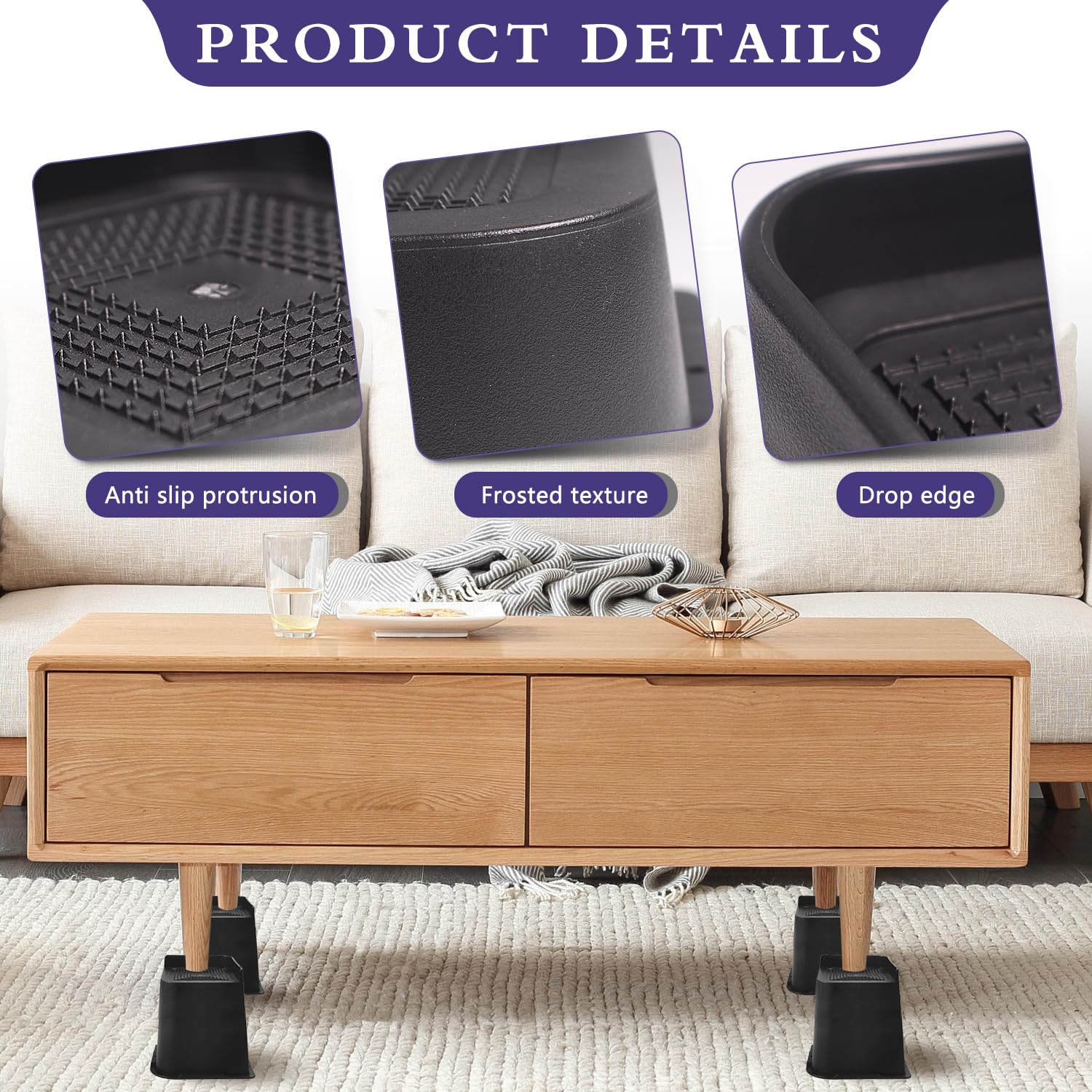 Sunifier Bed Risers 6 inch Heavy Duty 8 Pack, L Shape Funiture Risers 6 ...