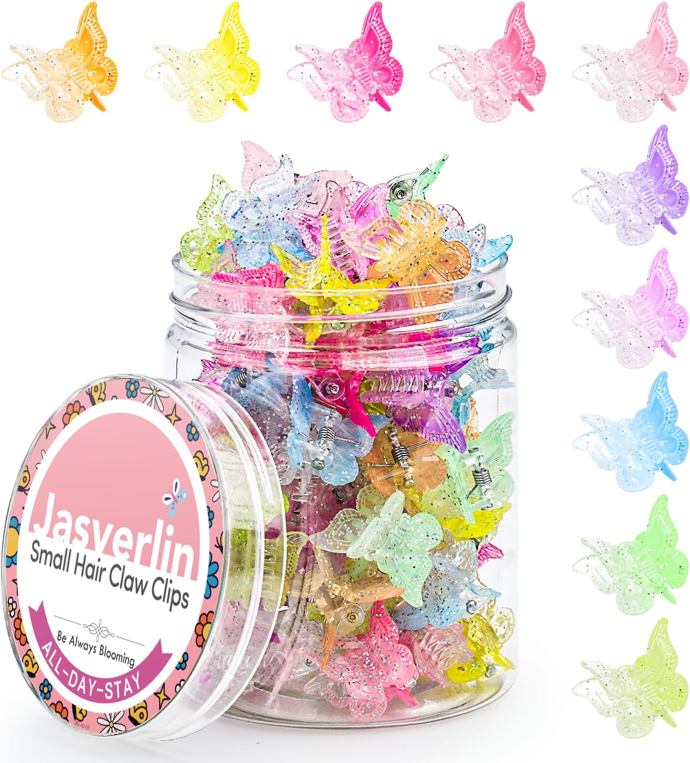 Amazon.com : JASVERLIN Butterfly Clips for Hair Sparkly Glitter, Small ...
