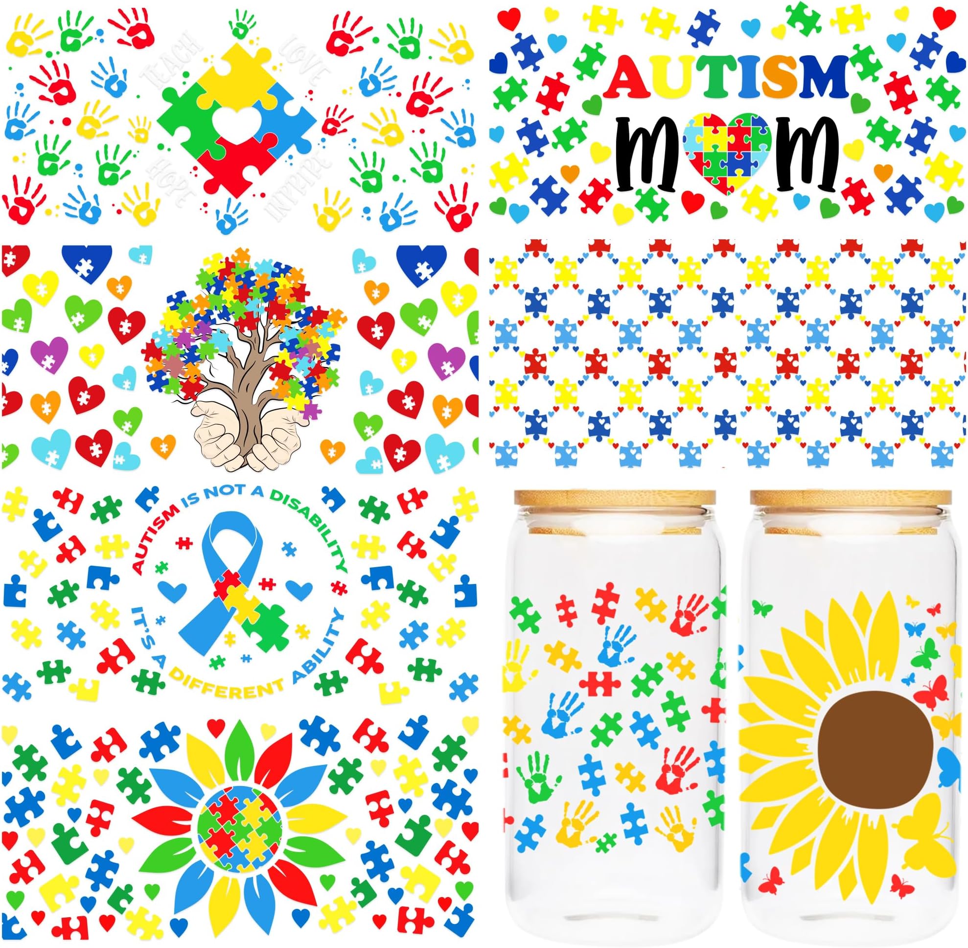 Amazon.com: KnvsS 10 Sheets Autism Themed UV DTF Cup Wrap Waterproof ...