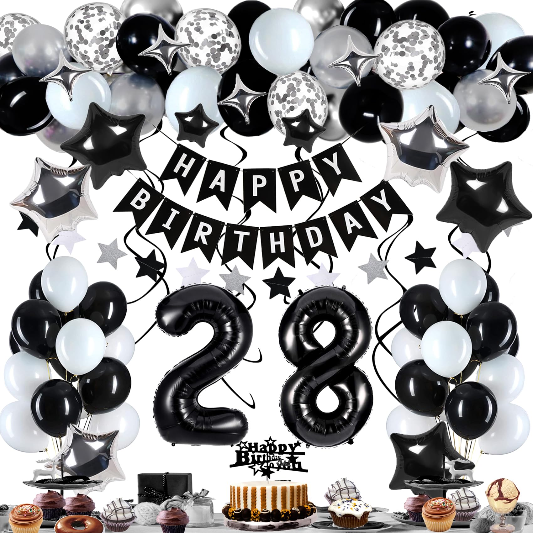 Amazon.com: Miidenks 28th Birthday Decorations for Men Women, Black ...