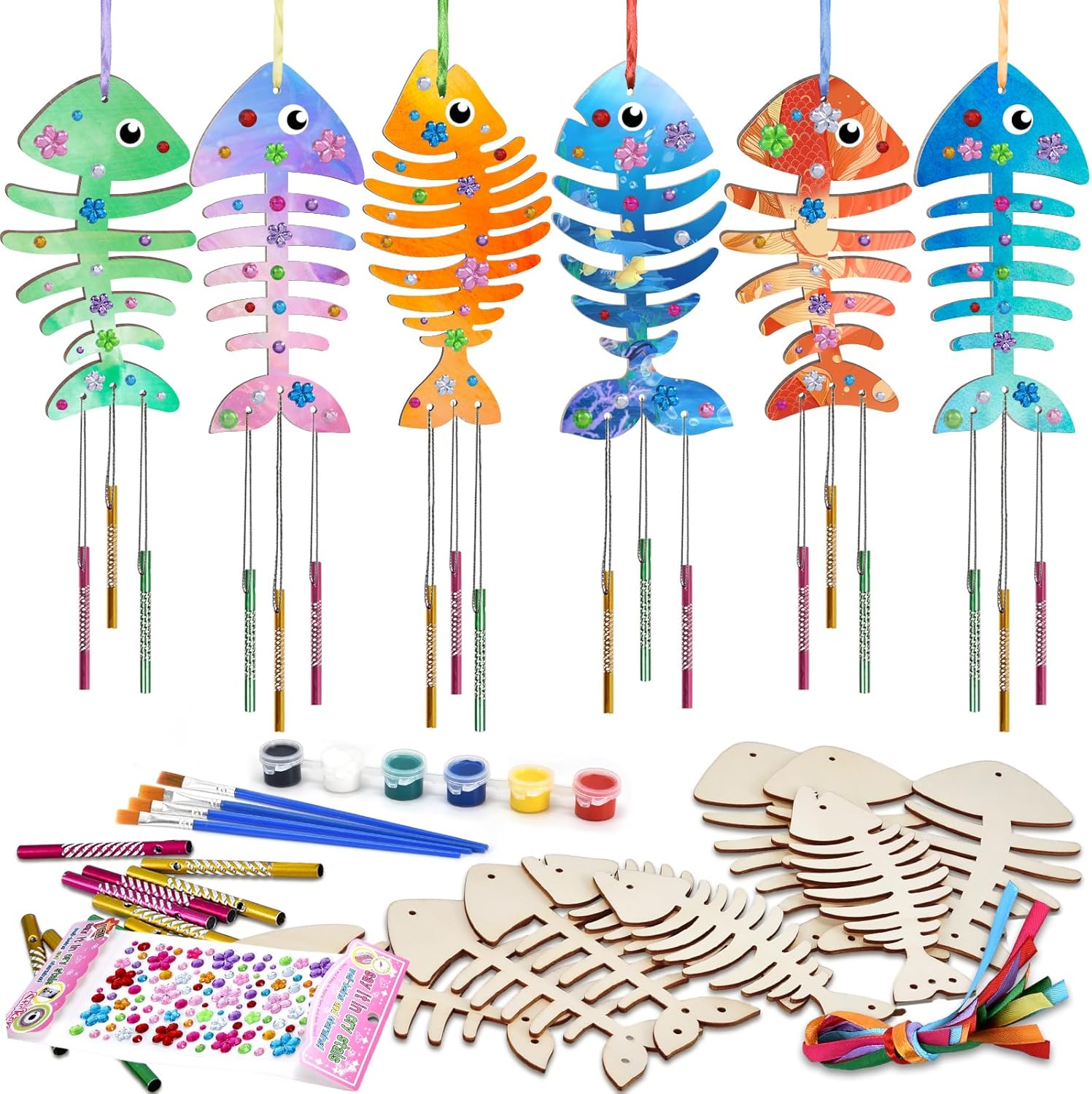 Amazon.com: Toylink 12 Pack Wood Wind Chime Kits for Kids, Fish Bone ...