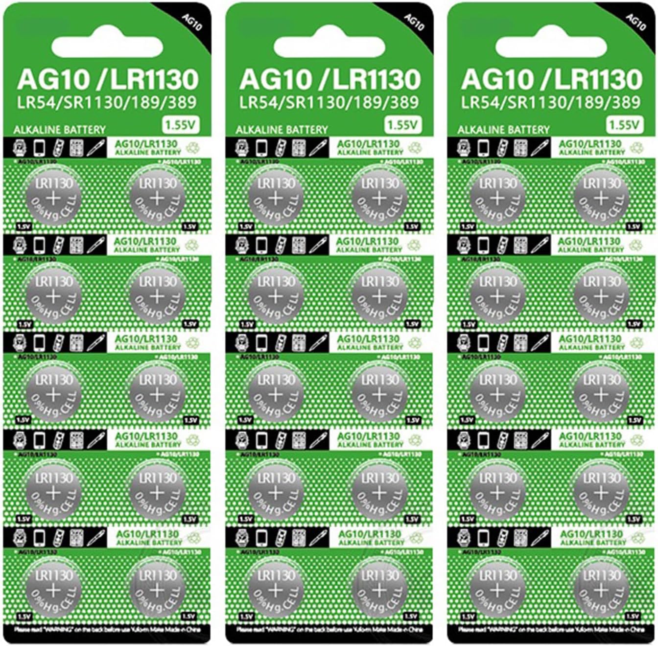 Amazon | 4/3/2/1 カード AG10 ボタン電池 LR1130 車リモート時計電池 LR54 SR1130 189 小型電子 1 ...