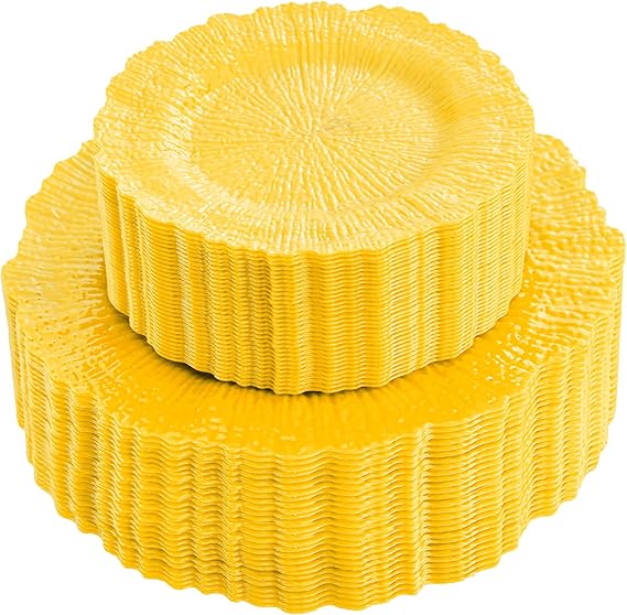 Amazon.com: SUT 60 PCS Yellow Plastic Plates, Heavy Duty Yellow Plastic ...