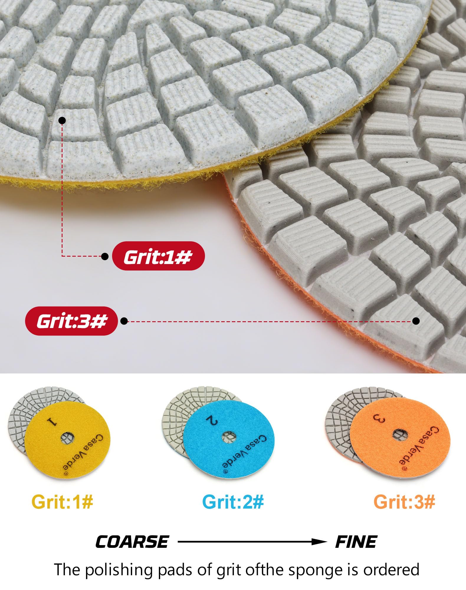 Snapklik.com : Casaverde 3-Step Diamond Polishing Pads 4" Wet Granite ...