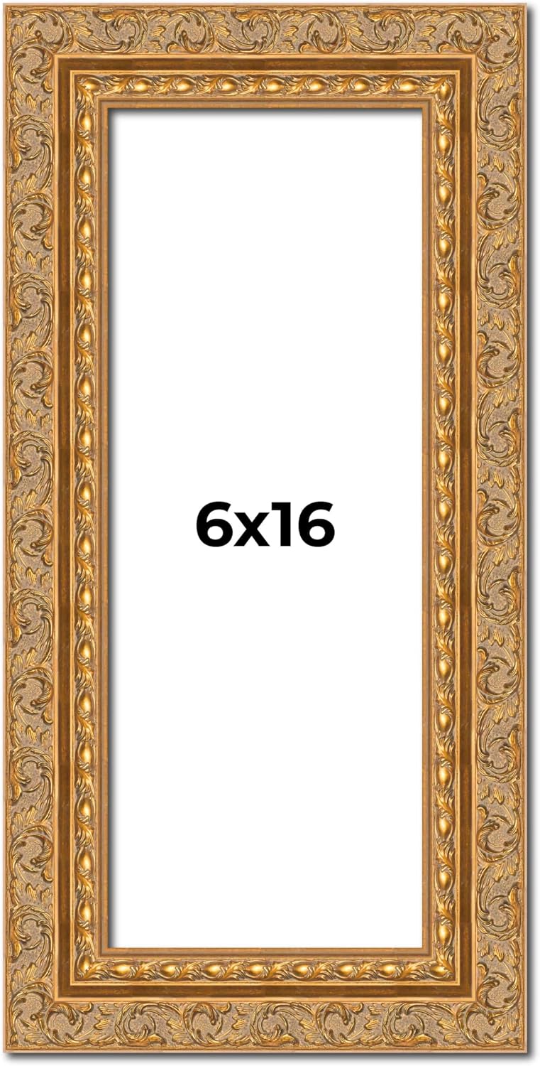 Amazon.com: 6x16 Frame Gold Ornate Solid Wood Picture Frame | 2 Inch ...