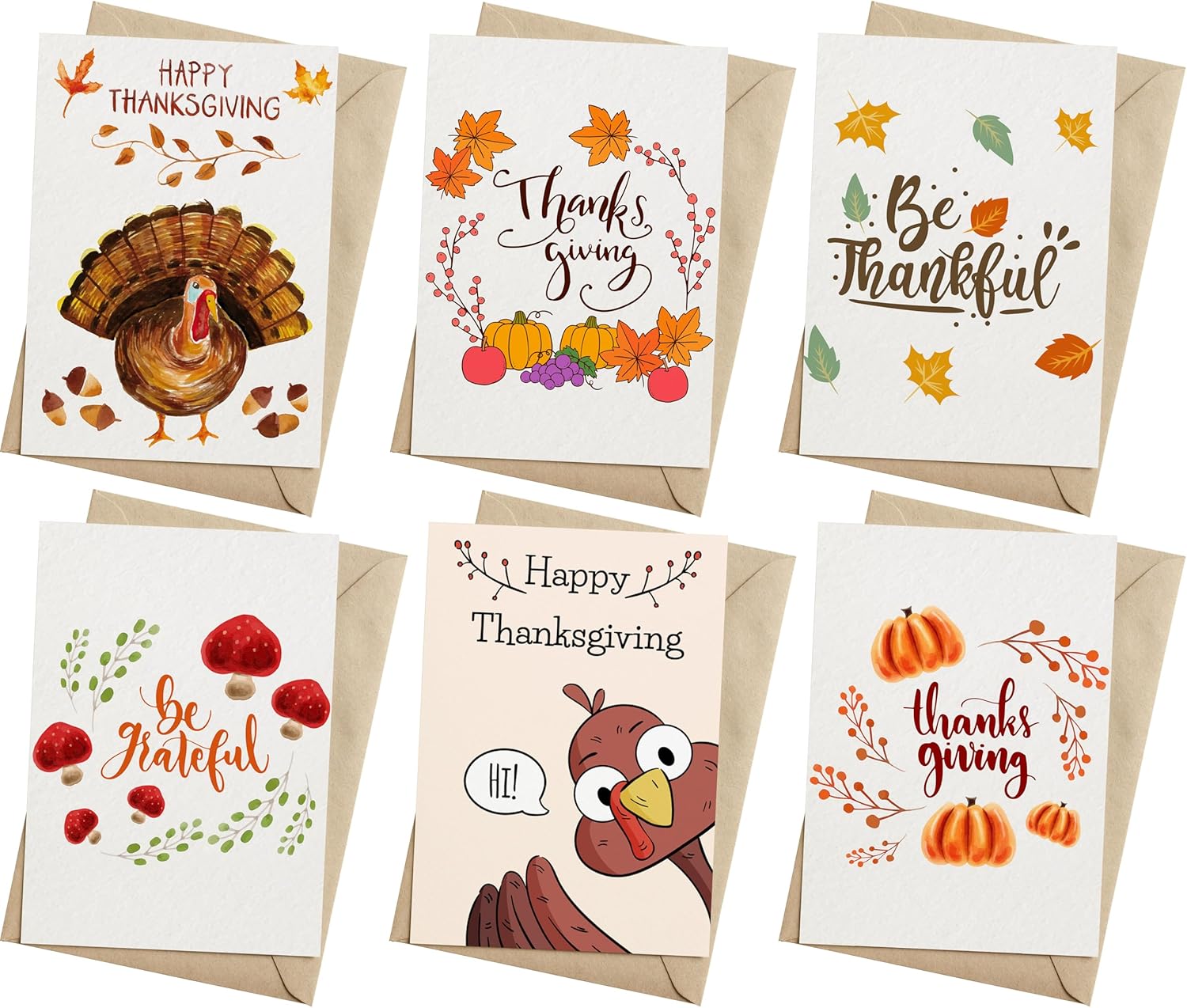 Amazon.com : TRIDECOR Thanksgiving Cards with Envelopes, 6 Folded 5"x7 ...
