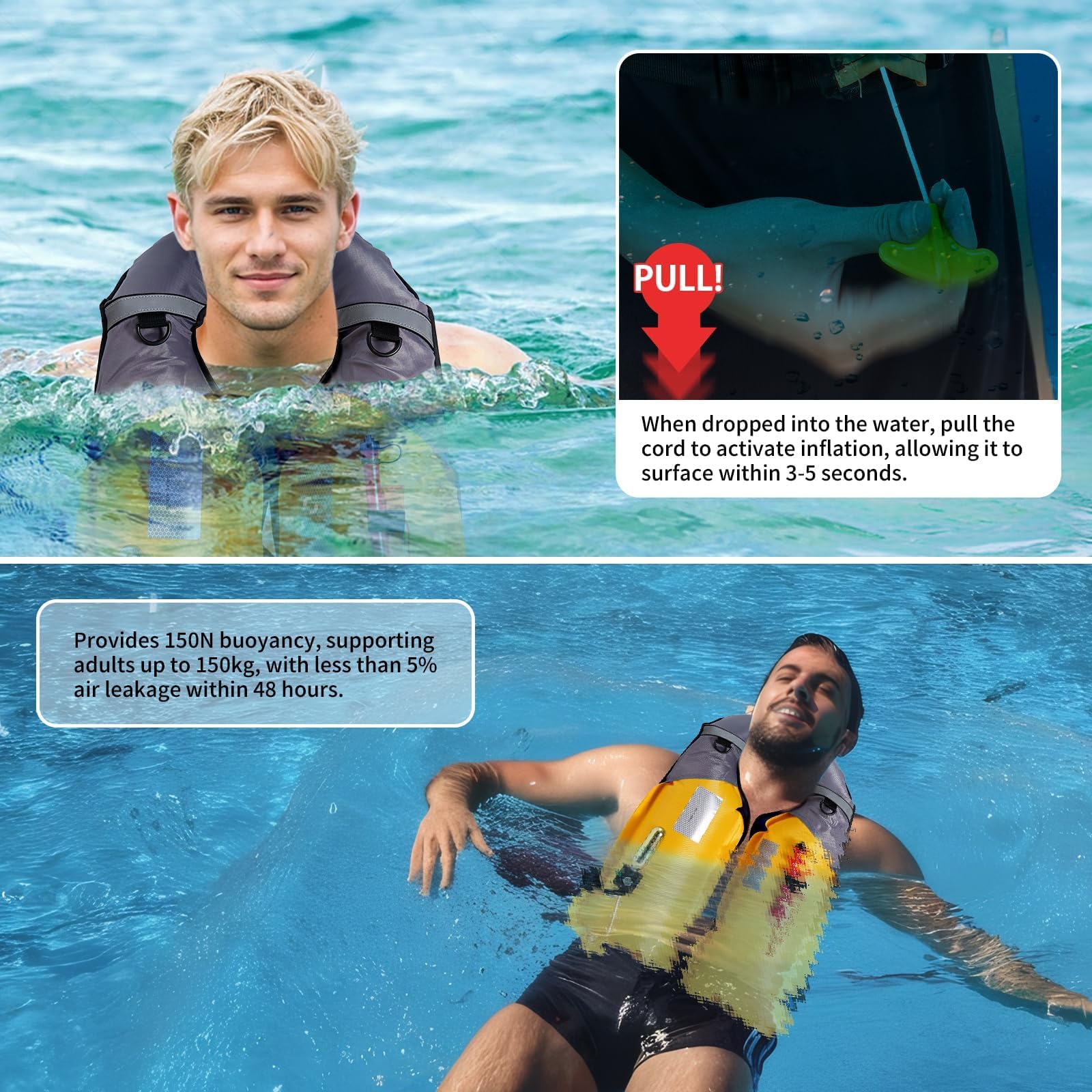 Snapklik.com : Inflatable Swim Jacket For Adults, D-Ring Attachment ...