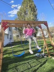 Amazon.com: Dolphin Playground Wood Swing Sets for Backyard with Monkey Bar, Kids Outdoor Play ...