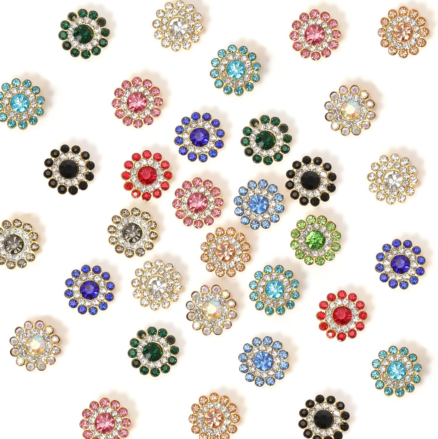 Flower Rhinestones Buttons, 50 Pcs Mixed Colour Self-Adhesive Flower ...