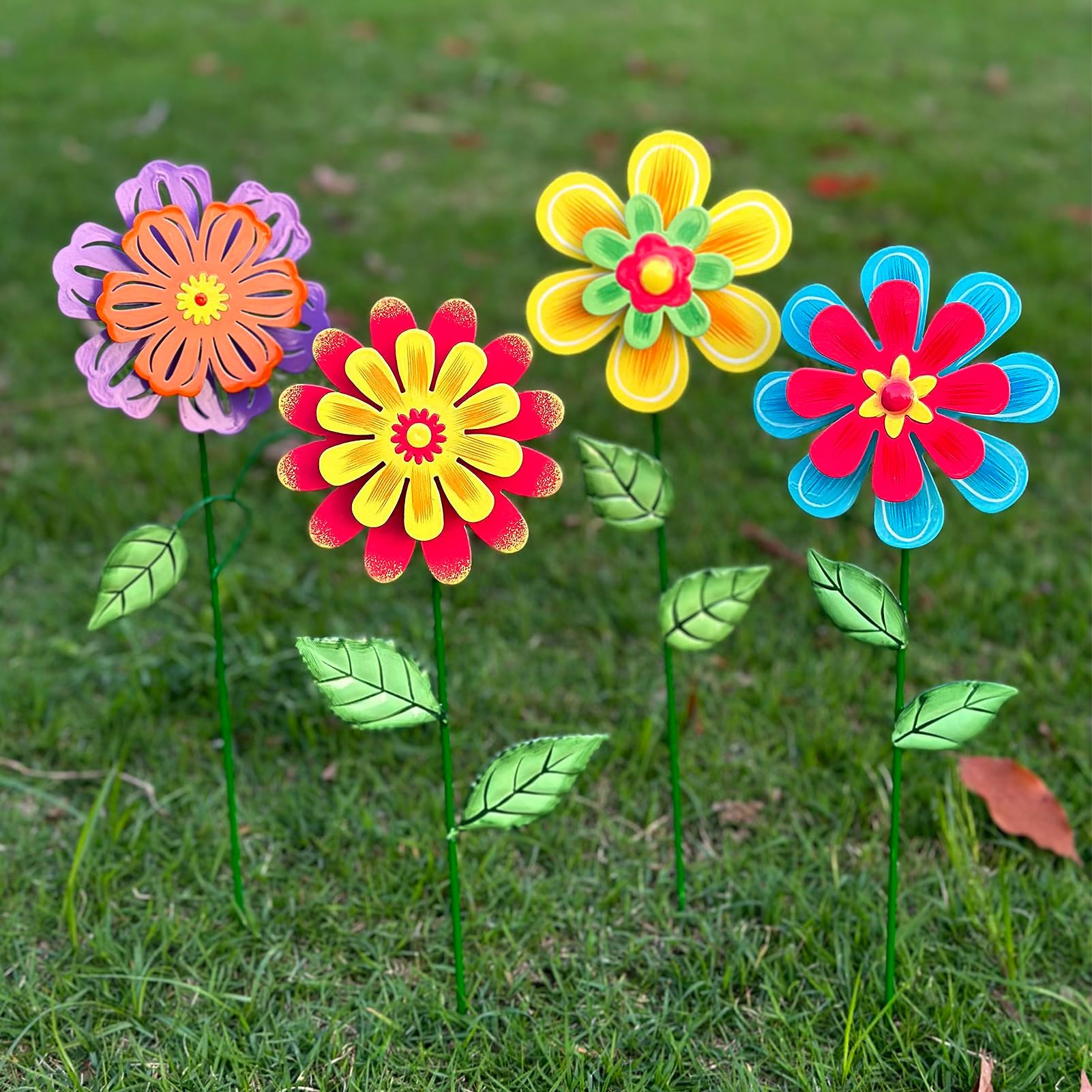 Amazon.com: HUTHDAK 4 Pack Metal Flowers Decorative Garden Stakes for ...