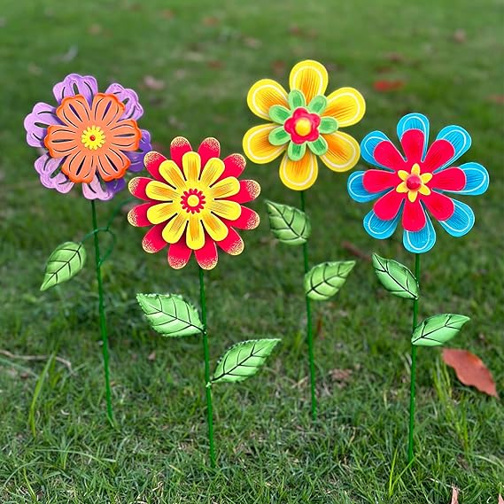 Amazon.com: HUTHDAK 4 Pack Metal Flowers Decorative Garden Stakes for ...
