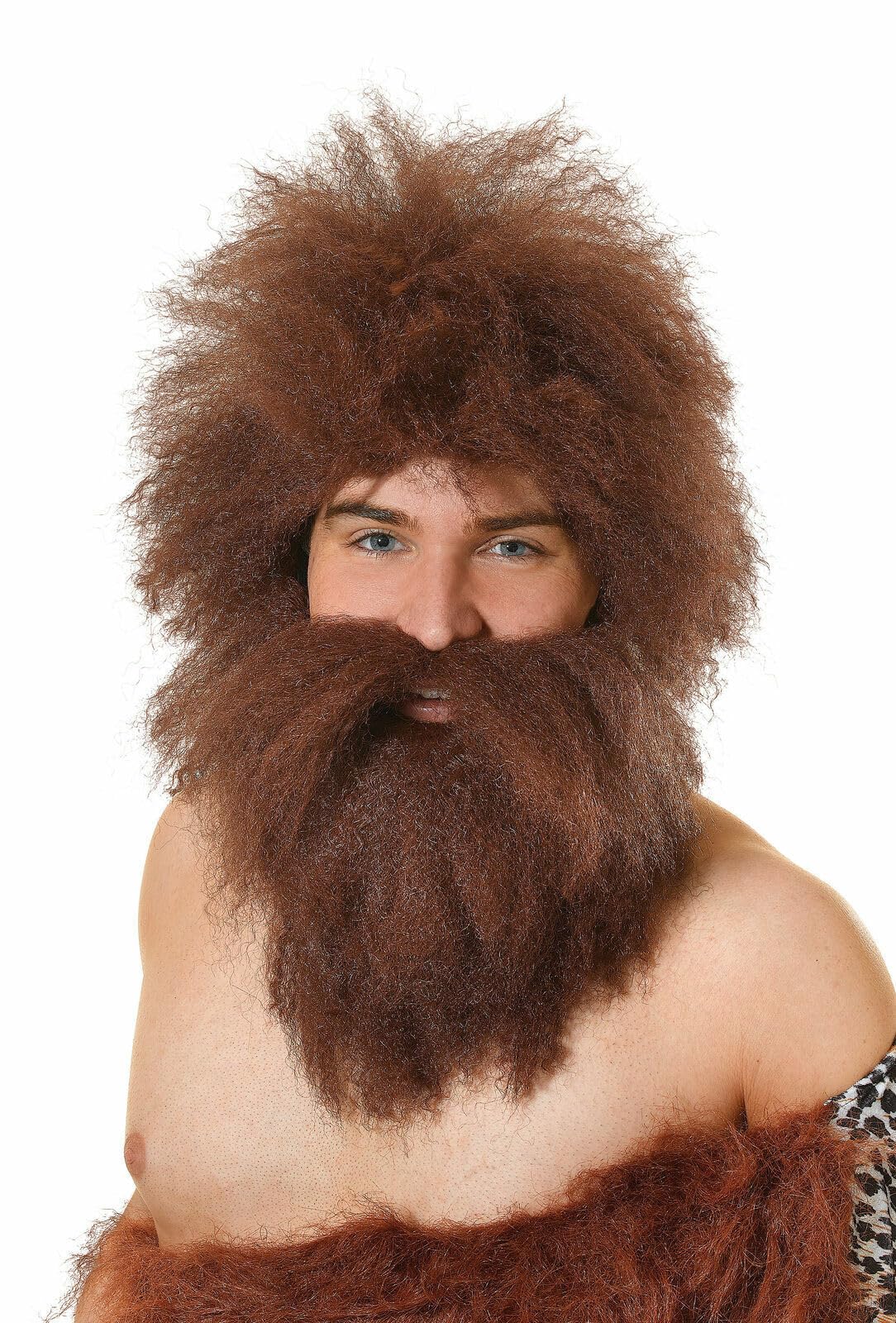 Caveman Wig & Beard Set Adults Ancient Stone Age Prehistoric Cave Man ...