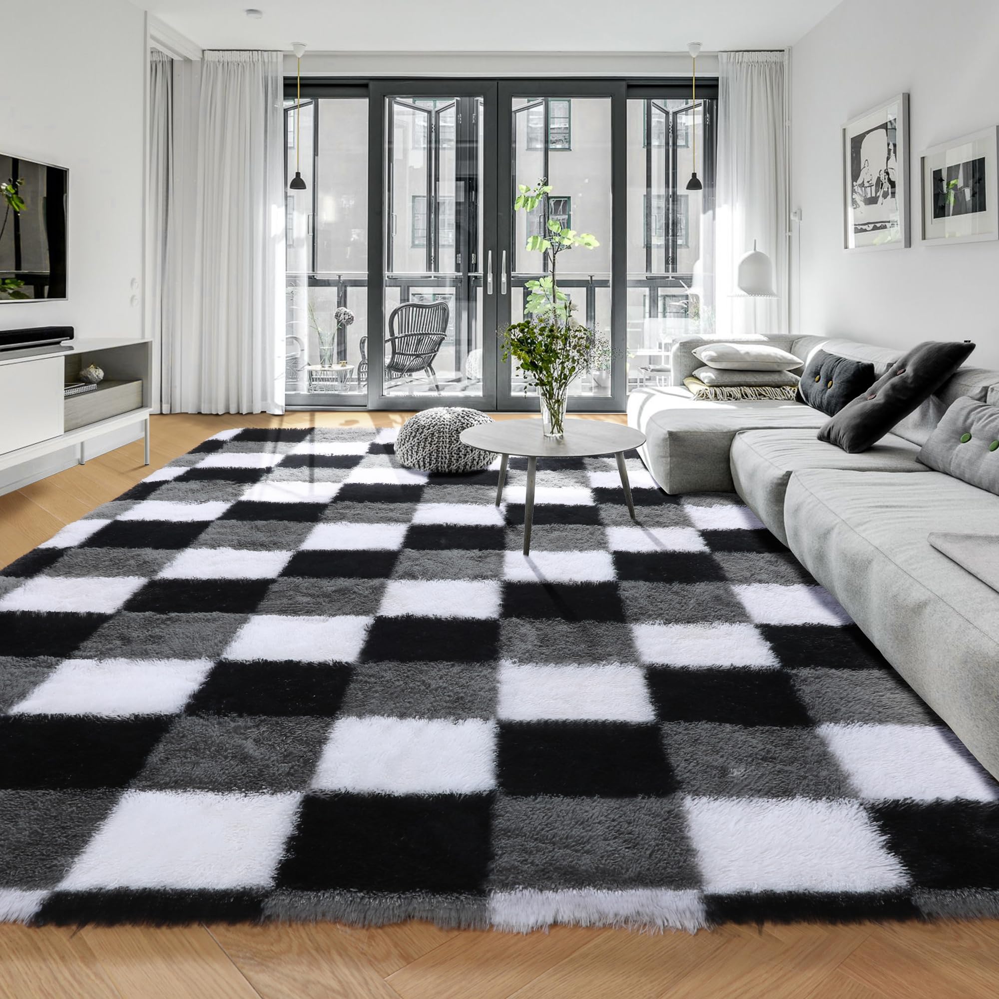 Amazon.com: KICMOR 6x9 Rugs for Living Room, Large Fluffy Soft Black ...