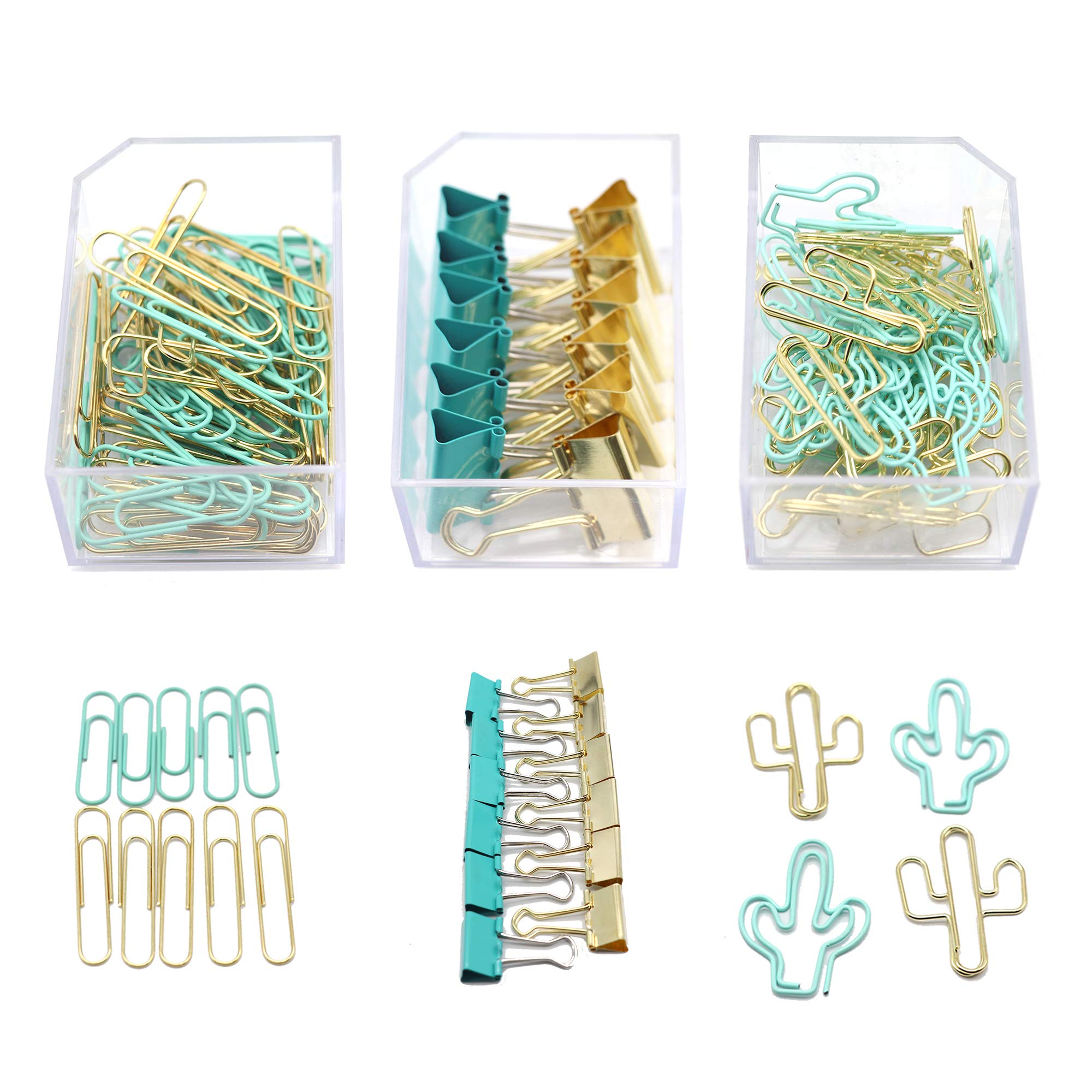 Amazon.com : Gold Blue Binder Clips and Paper Clips Set (3-in-1 Boxed ...