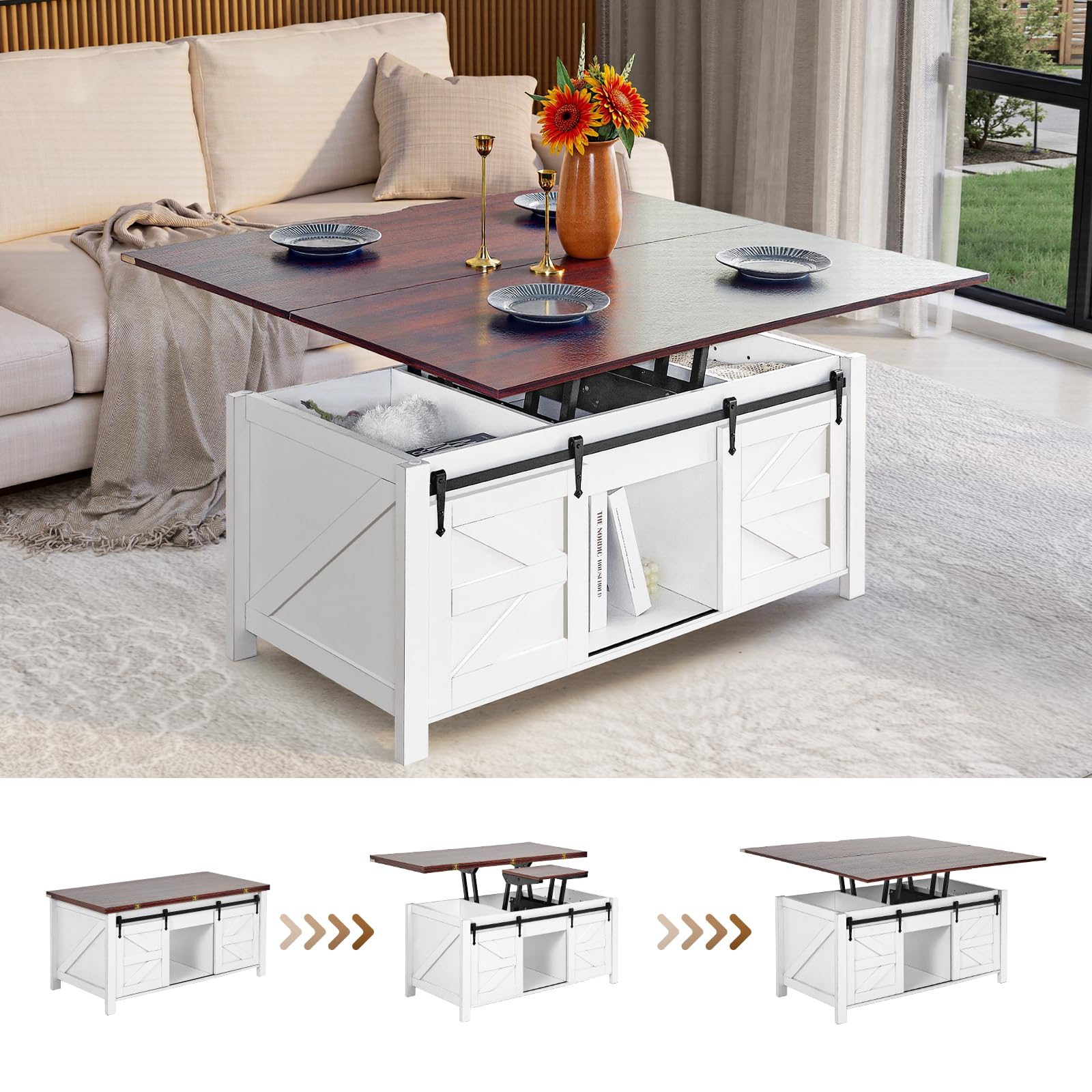 Amazon.com: Redlife Lift Top Coffee Table with Storage, Farmhouse Lift ...