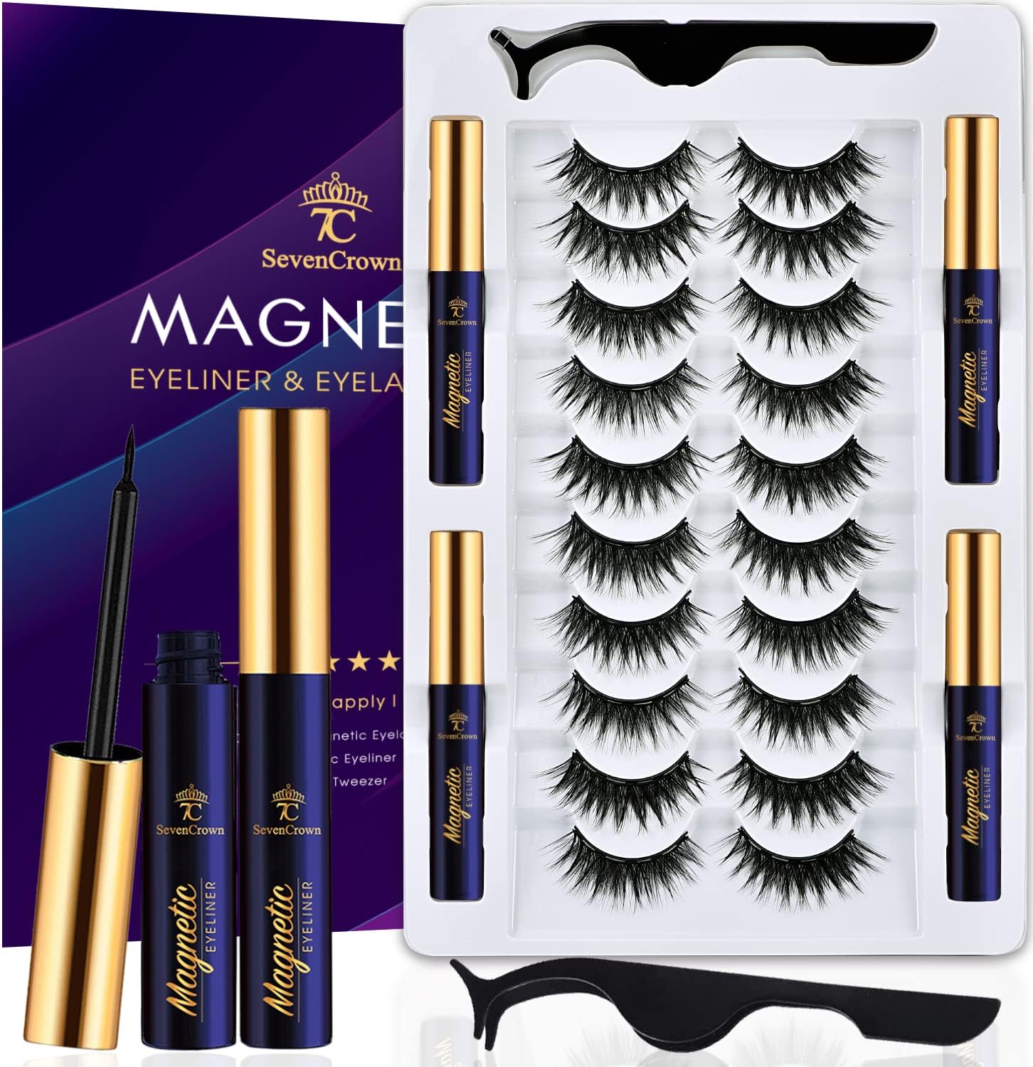 Amazon.com: 7C SEVENCROWN Magnetic Eyelashes Lashes with Eyeliner, 10 ...