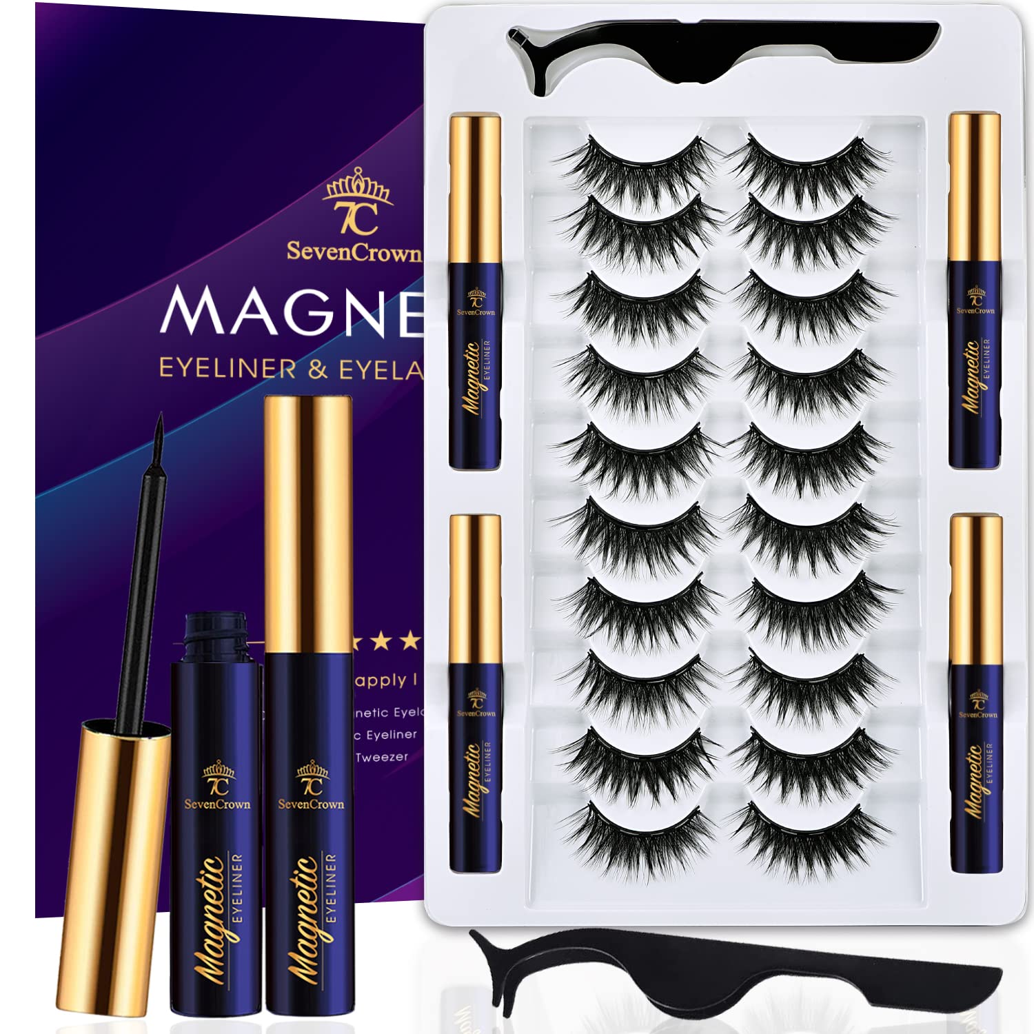 Amazon.com: 7C SEVENCROWN Magnetic Eyelashes Lashes with Eyeliner, 10 ...