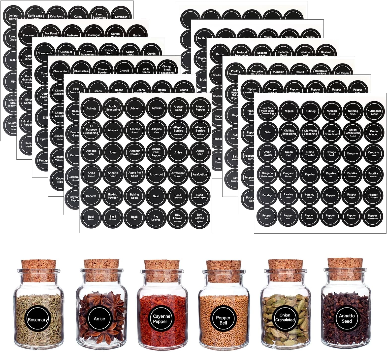 Amazon.com: OIIKI 432PCS Spice Labels Stickers, 1.4in Black Spice ...