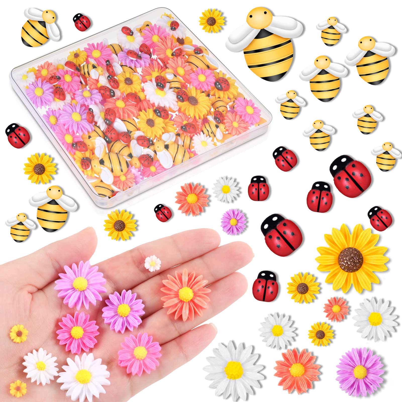 Amazon.com: 200 Pieces Mini Resin Bee Daisy Sunflower Decor Flatback ...