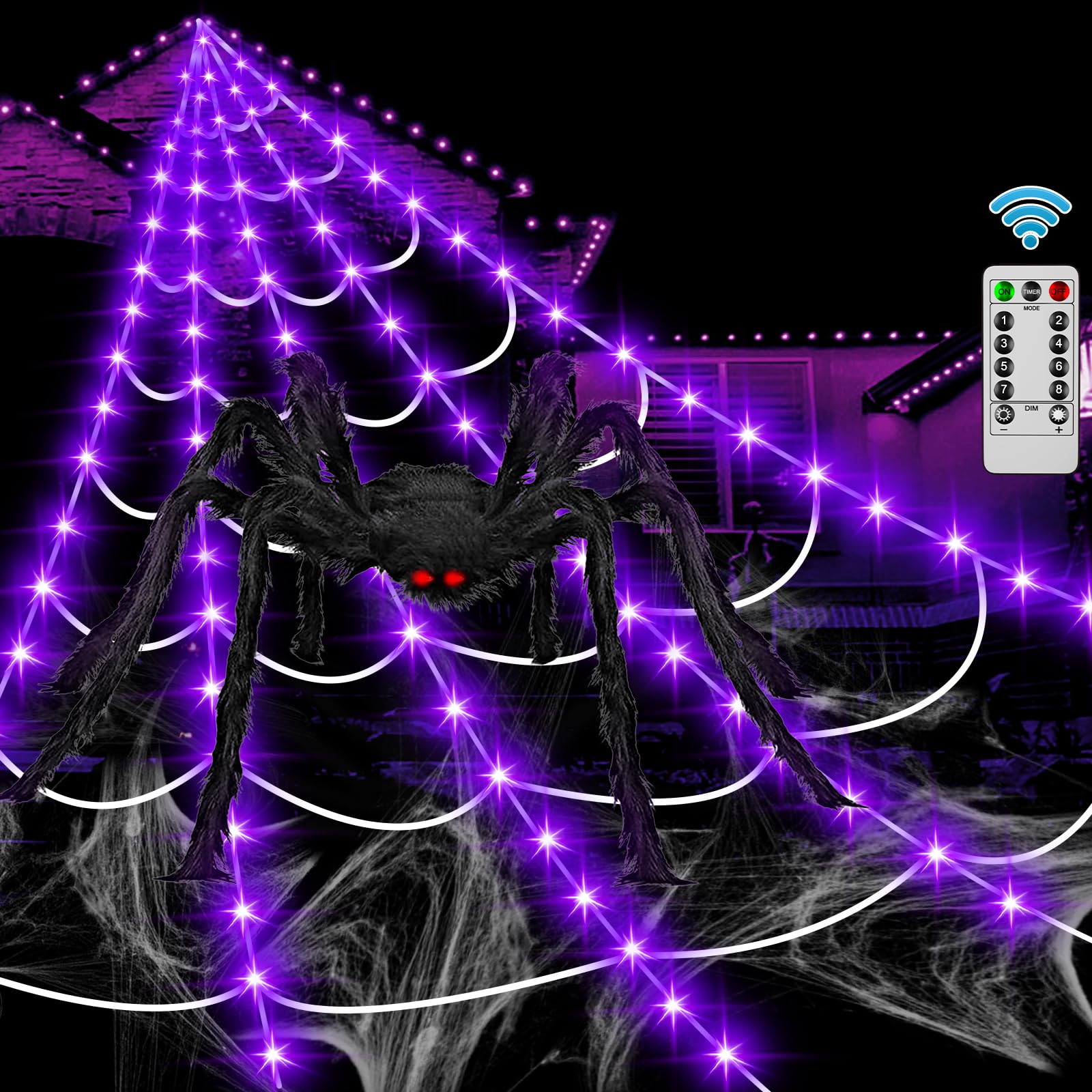 Amazon.com: Halloween Decorations Outdoor Spider Web Lights,16.4Ft 220 ...