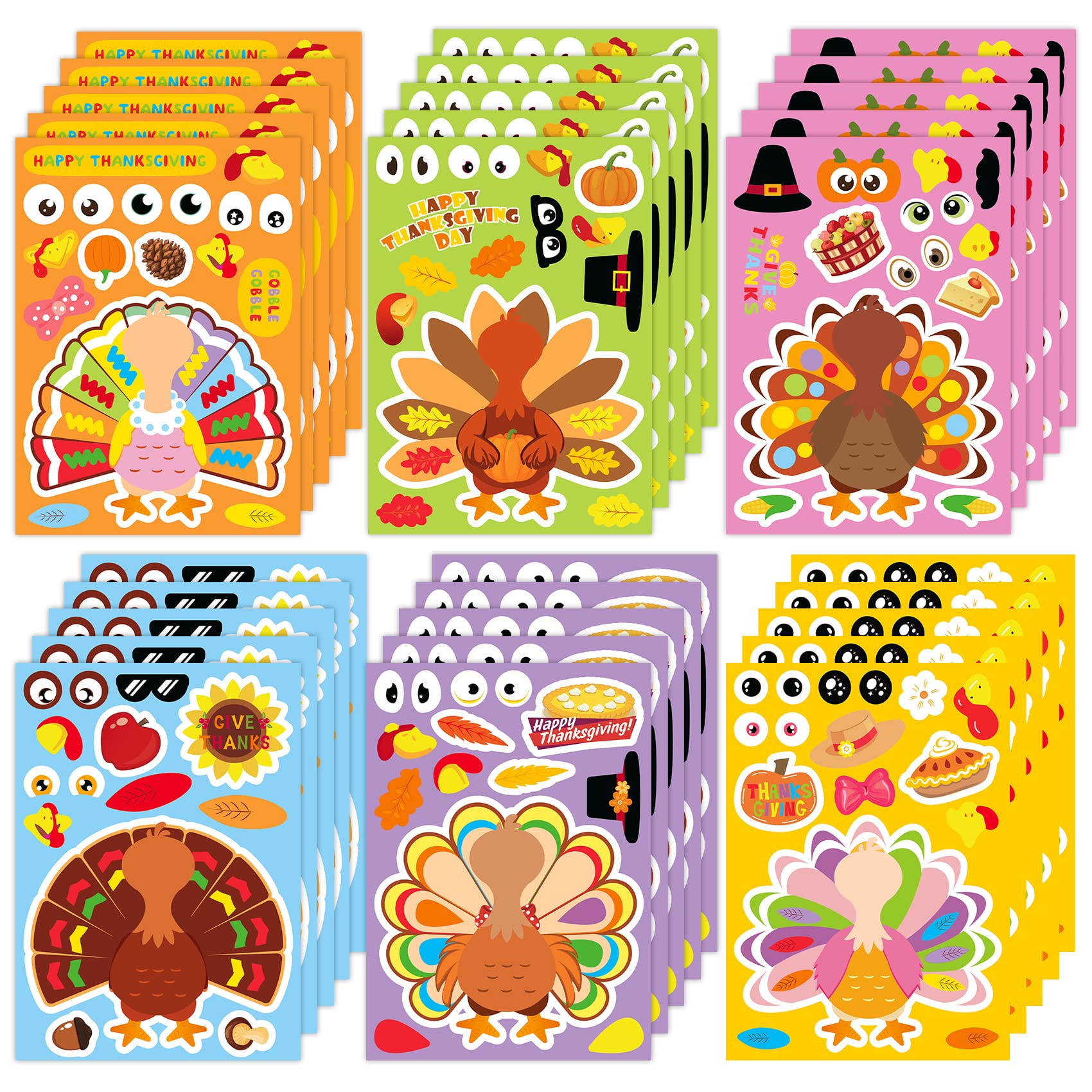 Amazon.com: Thanksgiving Stickers for Kids 30 Sheets Make a Turkey Face ...