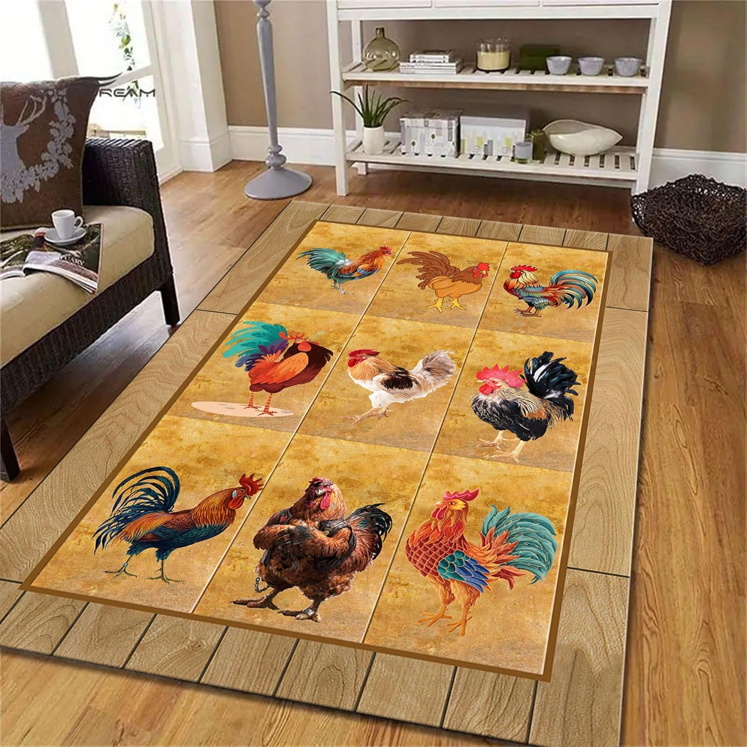 Amazon.com: Fouiunler Rustic Rooster Area Rug 3x5ft Country Cabin ...