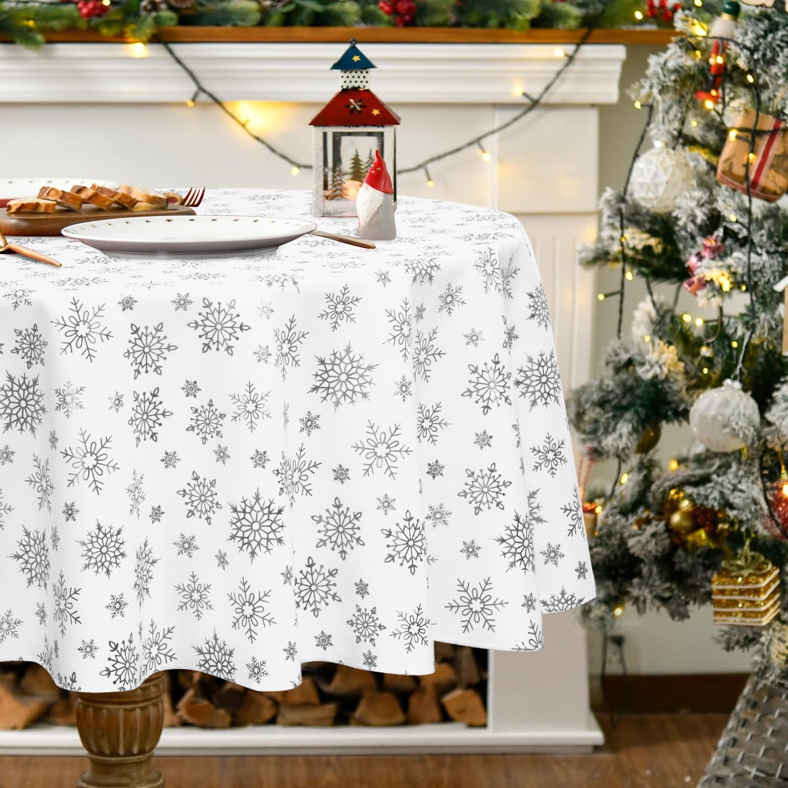 Amazon.com: FRAMICS Christmas Table Cloth Round 60 Inch, Waterproof ...