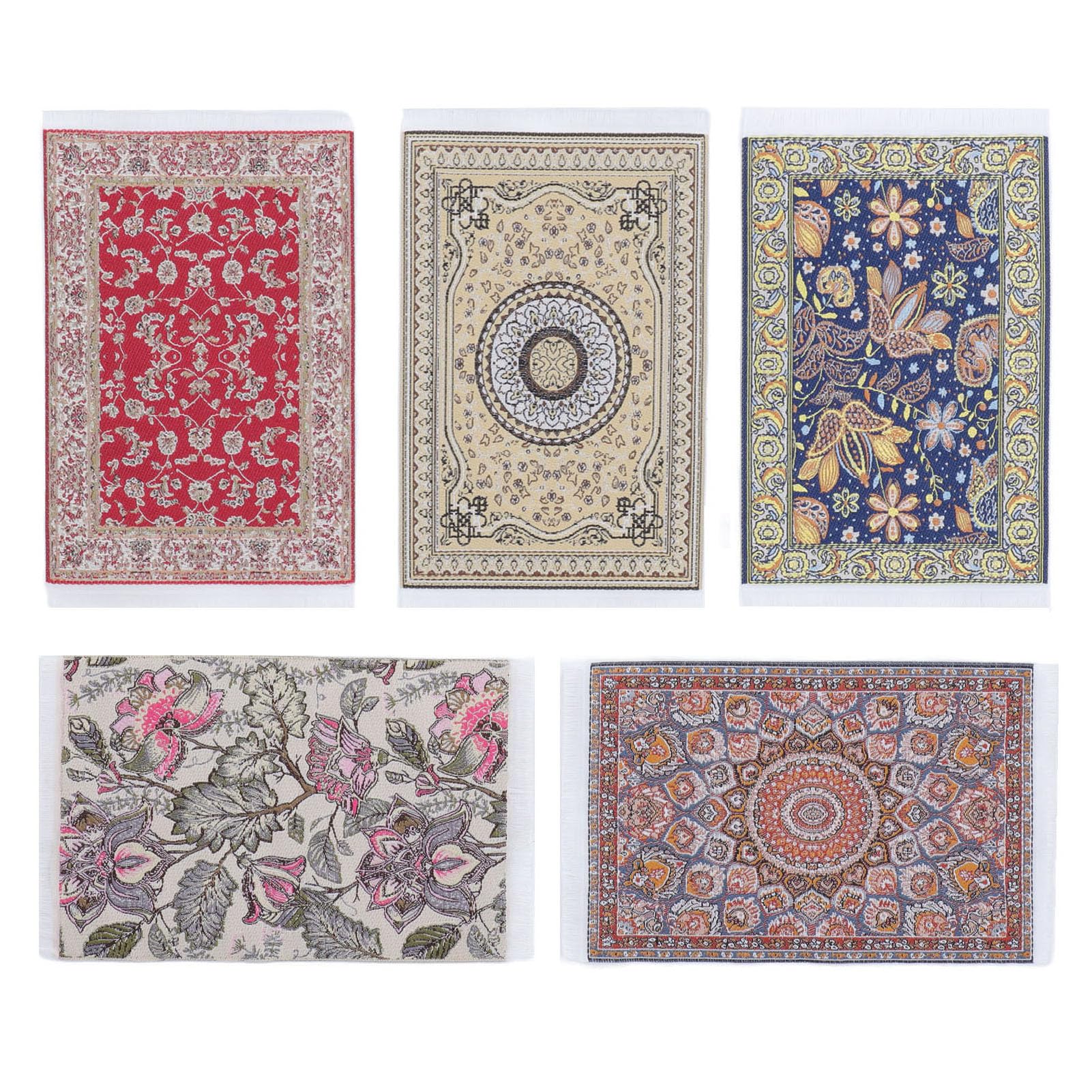 Amazon.com: 5pcs 1:12 Miniature Carpet, Floral Print Vintage Woven Rugs ...