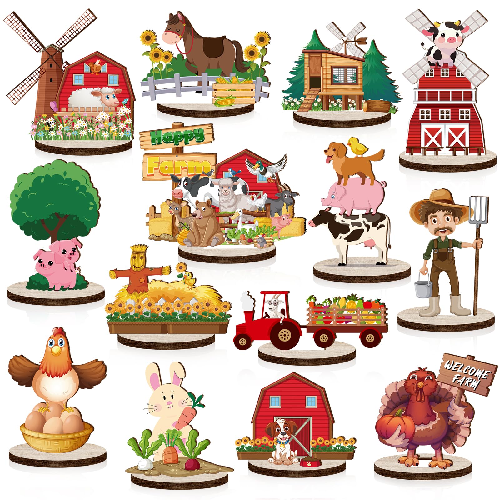 Amazon.com: 14Pcs Farm Animals Wood Table Centerpieces Farm Creatures ...