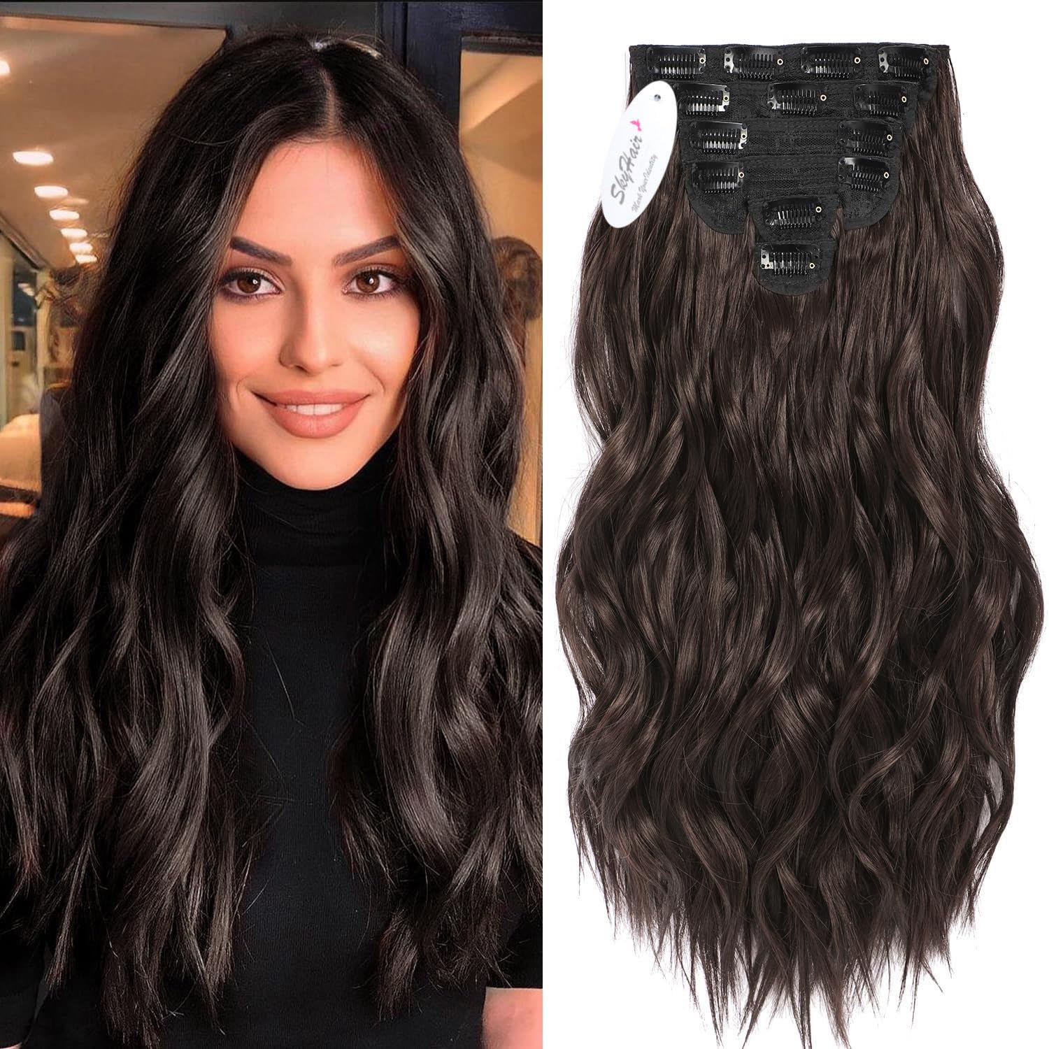 SkyHair BROWN WITH MAROON HIGHLIGHTS 6 Pieces 13 Clips Set PREMIUM ...