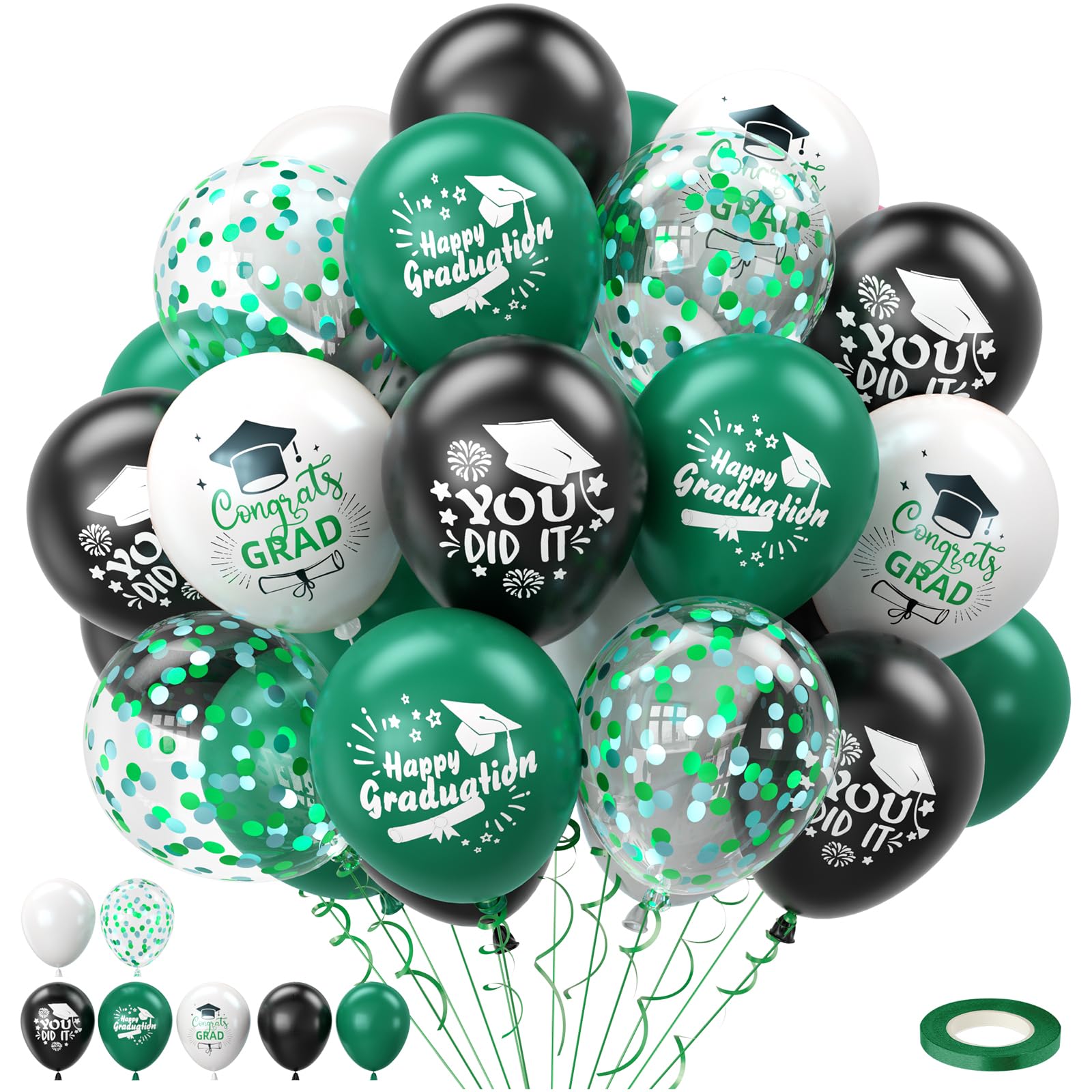 Snapklik.com : Graduation Balloons, 50pcs 12 Inch Green Black White ...