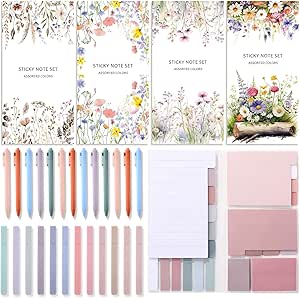 Amazon.com : Thenshop 26 Pcs Pastel Sticky Notes Set, 4 Pcs Cute Floral ...