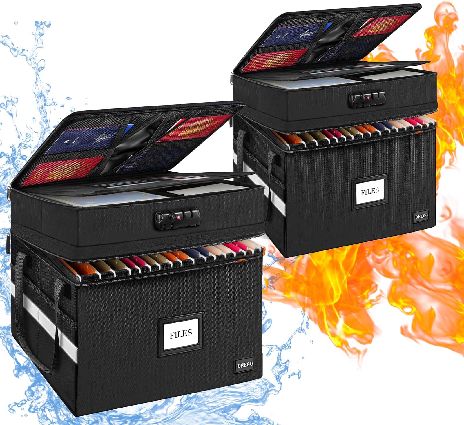 Amazon.com : DEEGO 2 Pack Multi-Layer Fireproof Document Box with Lock ...