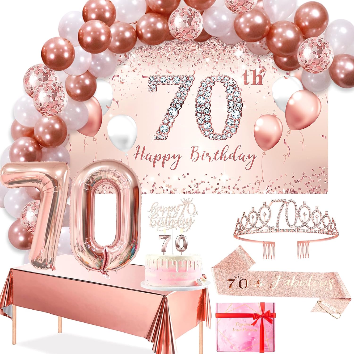 Amazon.com: Trgowaul 70th Birthday Decorations Balloon Set Women's Arch, Rose Gold 70th Birthday ...