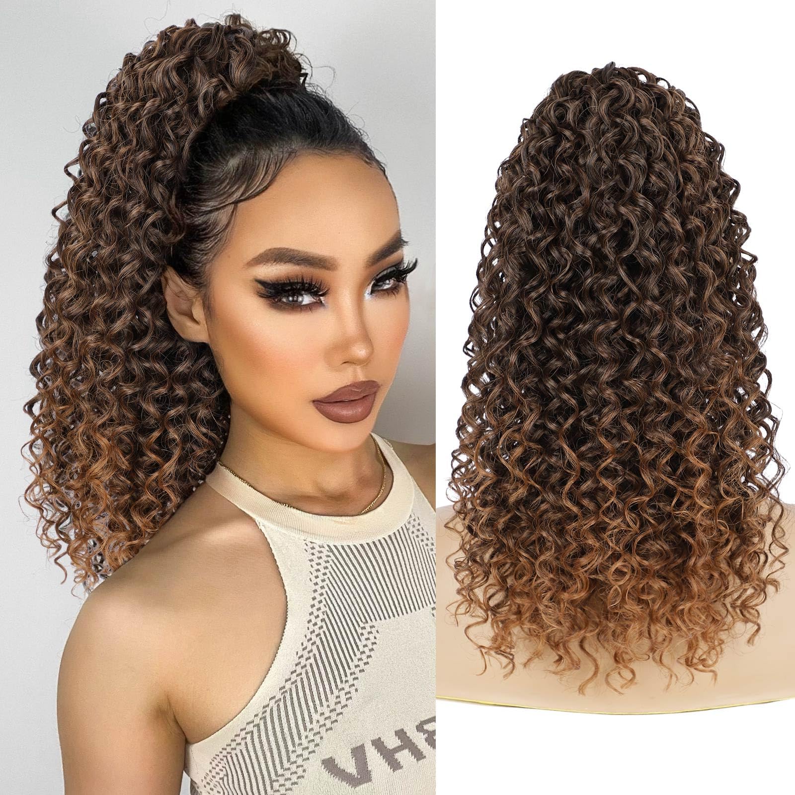 Amazon.com : YXCHERISHAIR Ponytail Extension,Curly Wavy Ponytail Light ...