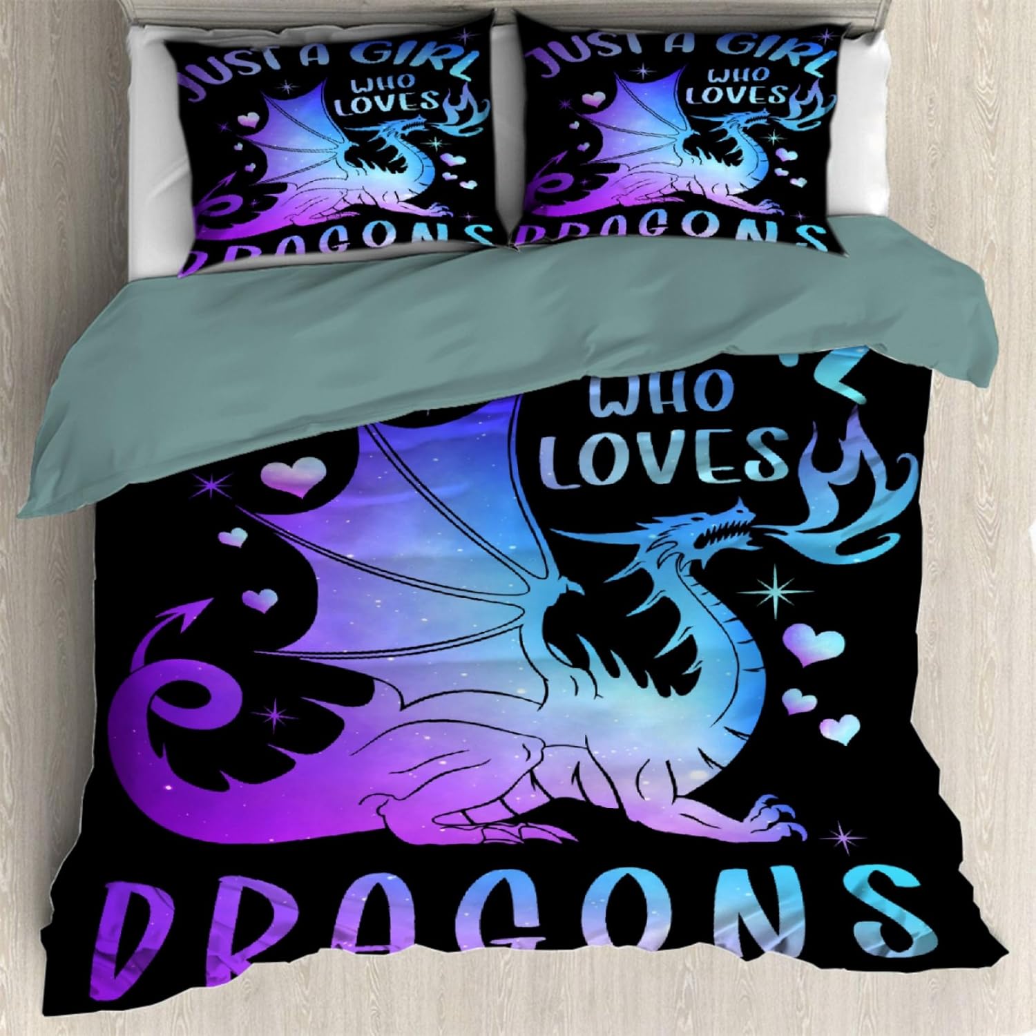 Amazon.com: Dragons Duvet Cover 3 Pieces Sets Full Size Just a Girl who ...