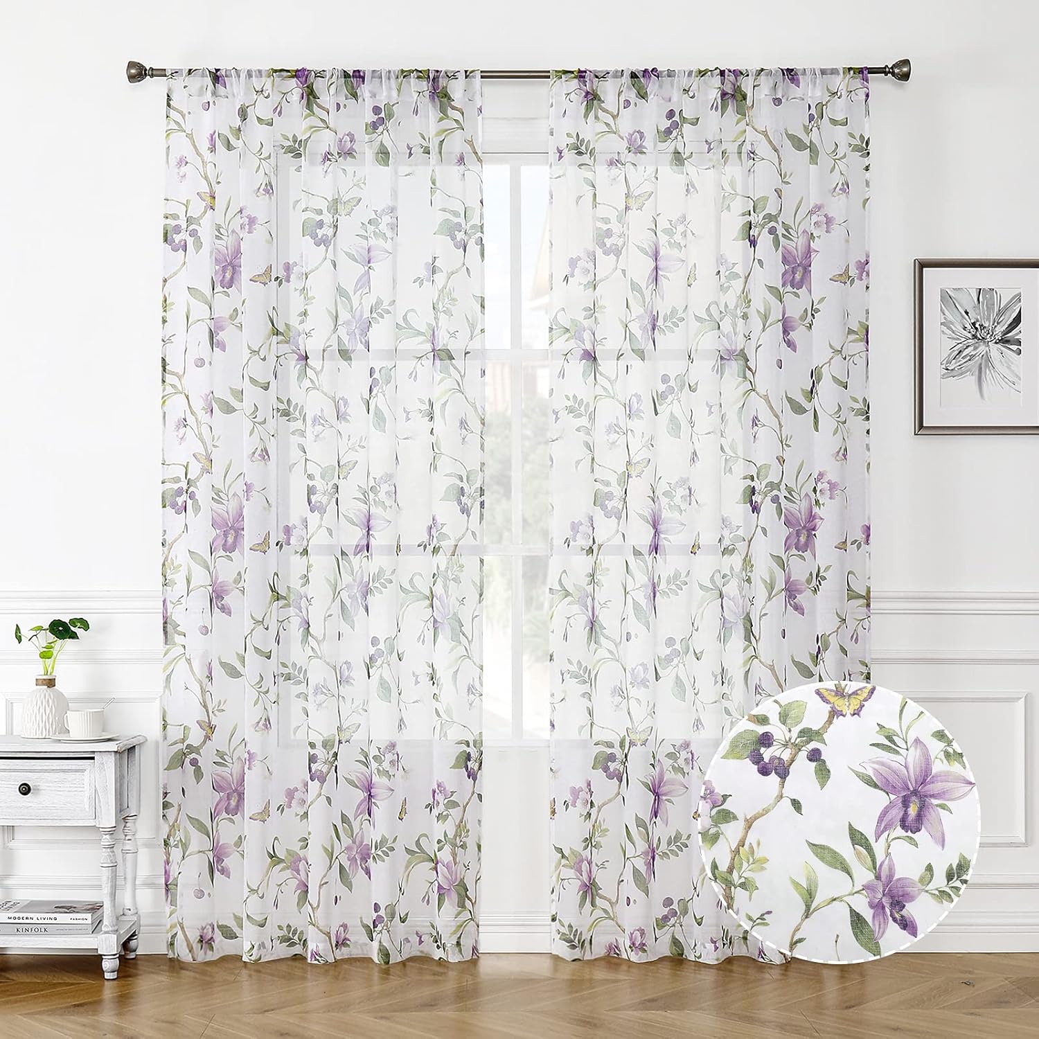 Amazon.com: Tollpiz Floral Sheer Curtains Purple Cherry Flower ...