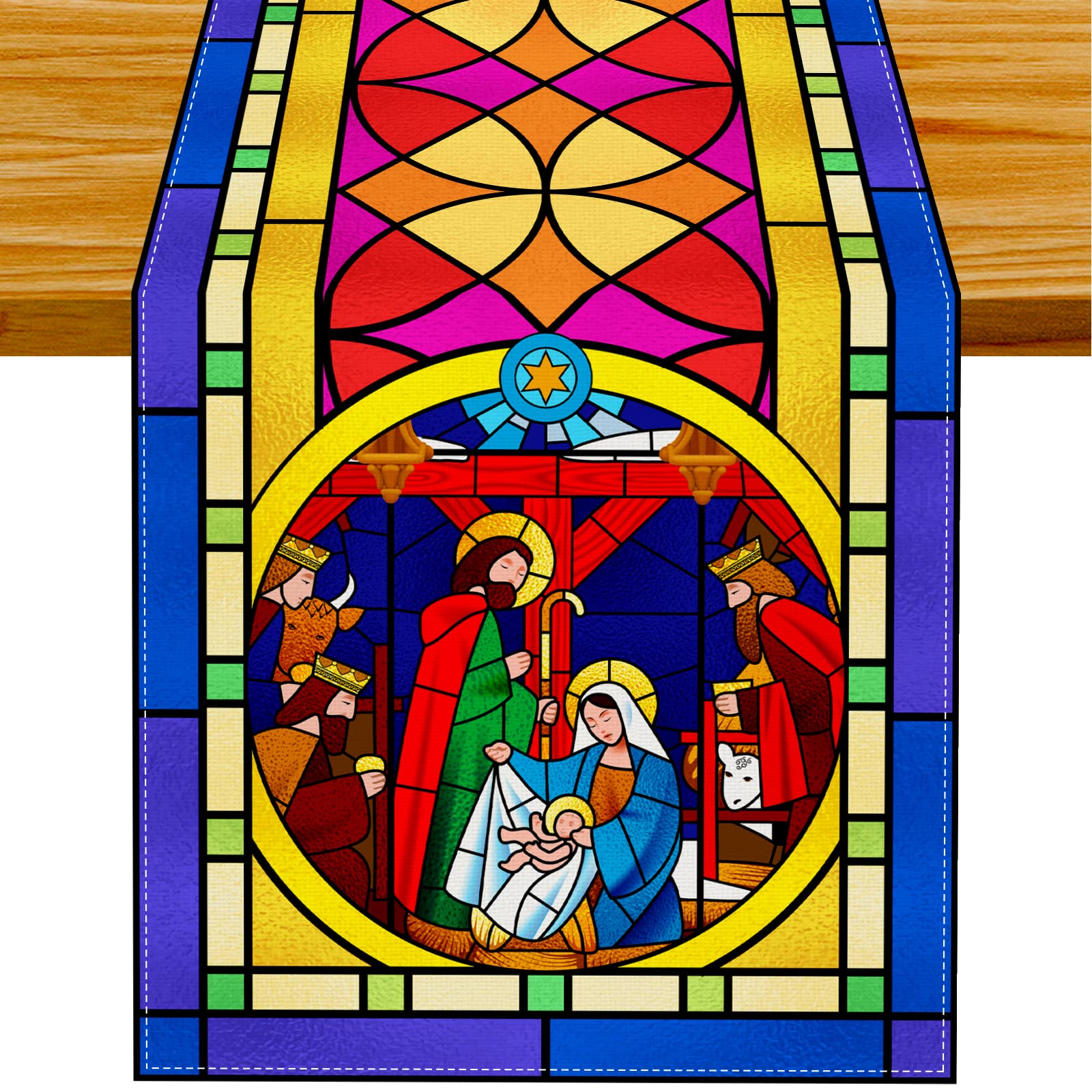 Amazon.com: Linen Christmas Nativity Scene Table Runner Oh Holy Night ...