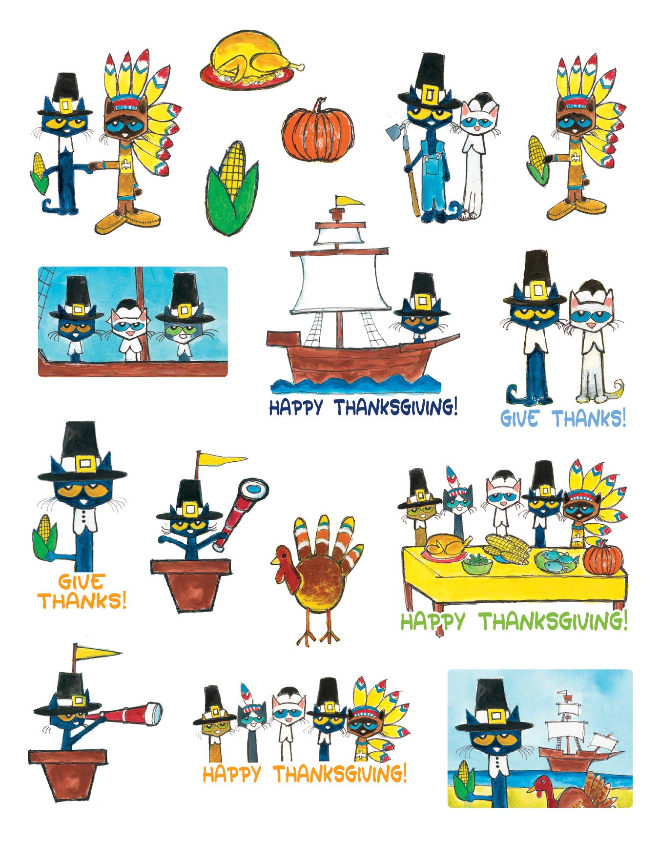 Snapklik.com : Teacher Created Resources Pete The Cat Thanksgiving Stickers