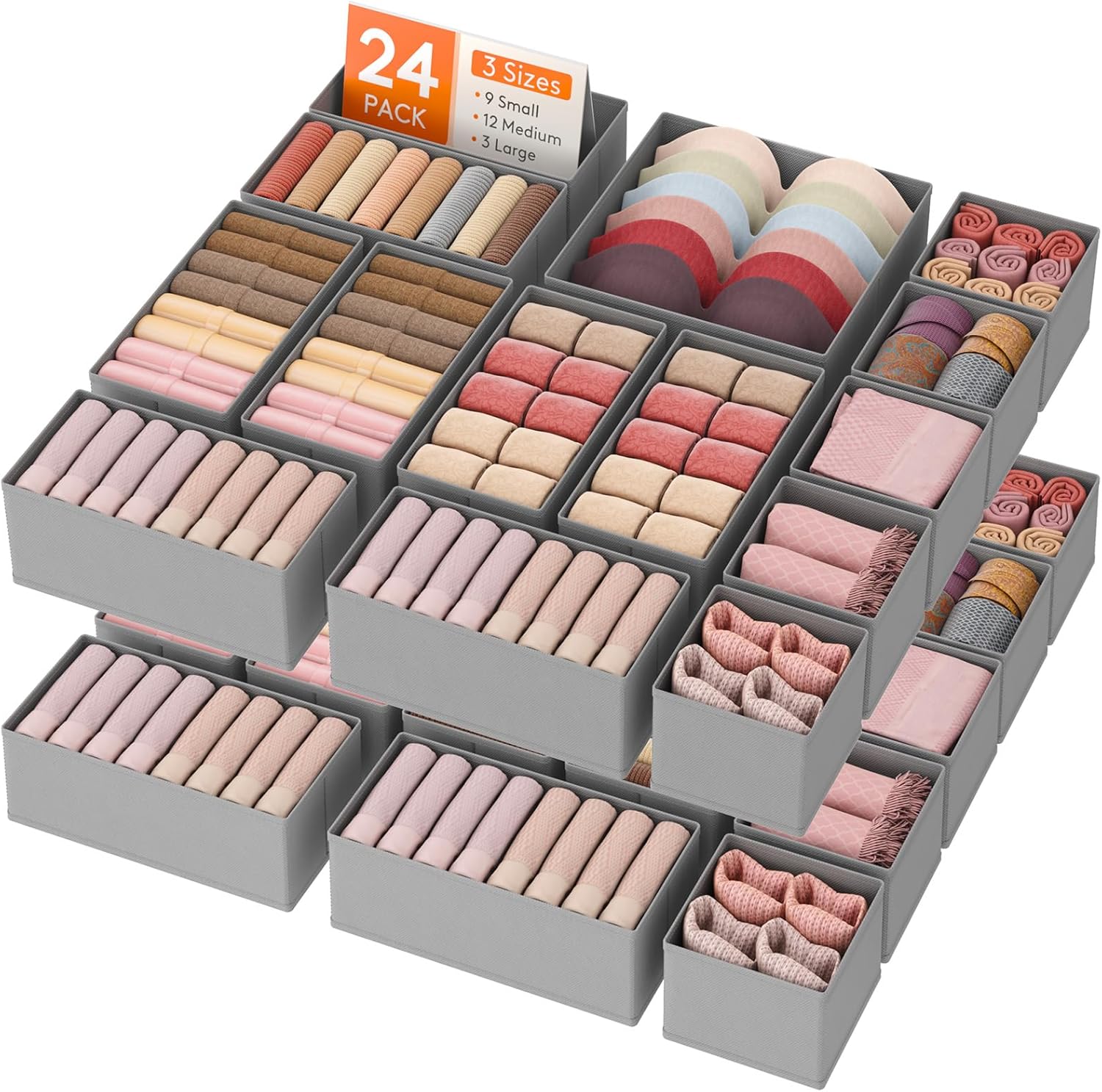 Amazon.com: Lifewit Drawer Organizer Clothes for Closet 24 Pack, 3 ...