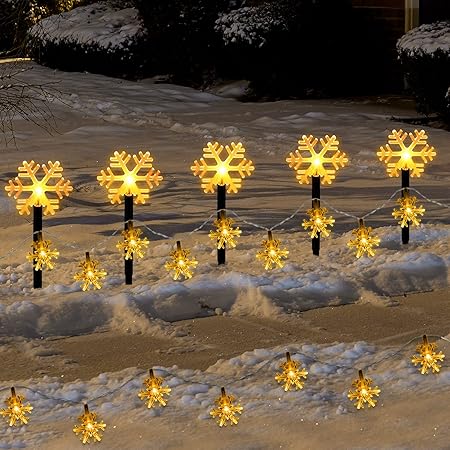 BBTO Set of 5 Christmas Solar Garden Stake Lights and 6M 40 LED ...