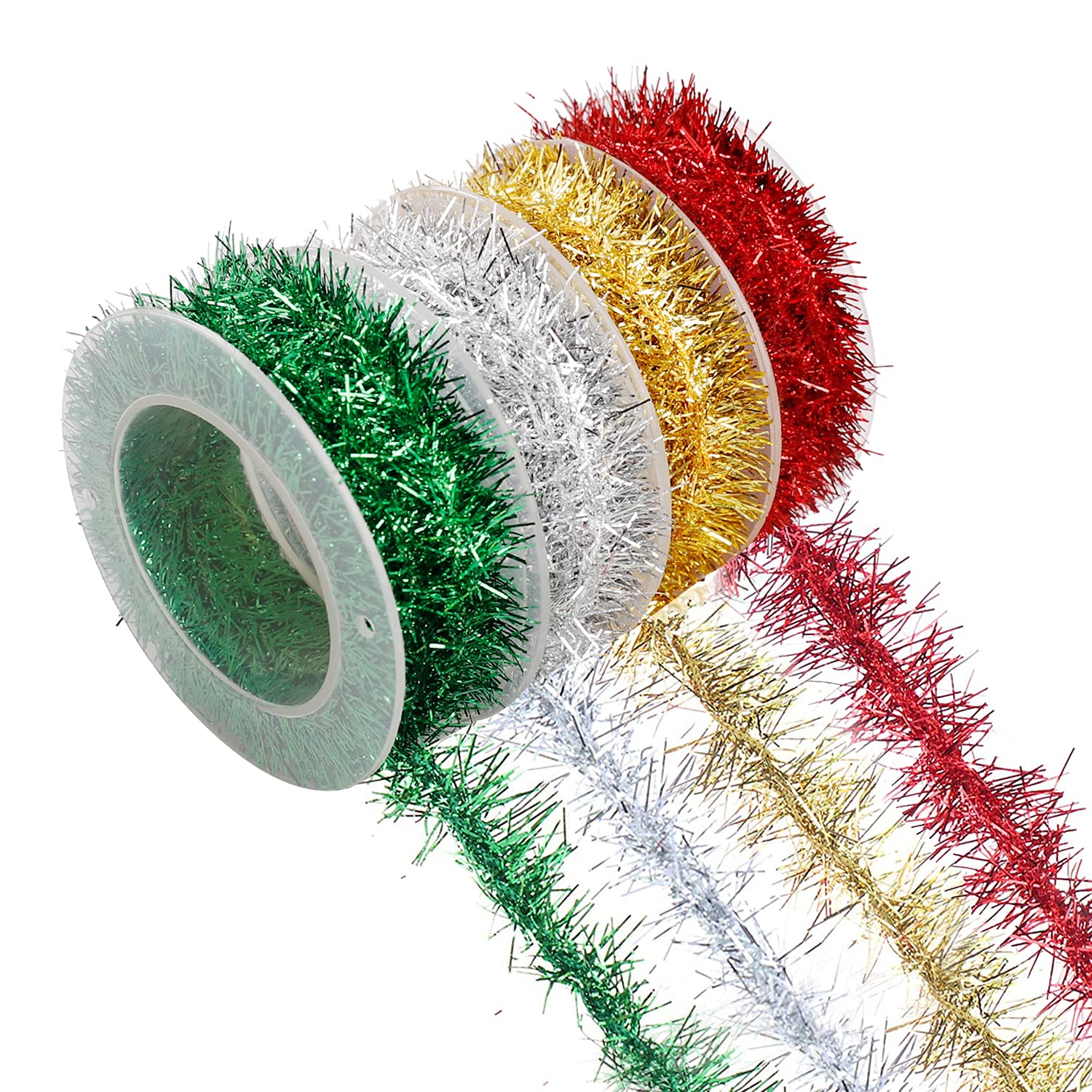 Christmas Tinsel Garland, 4 Rolls Christmas Tree decorations Tinsel ...