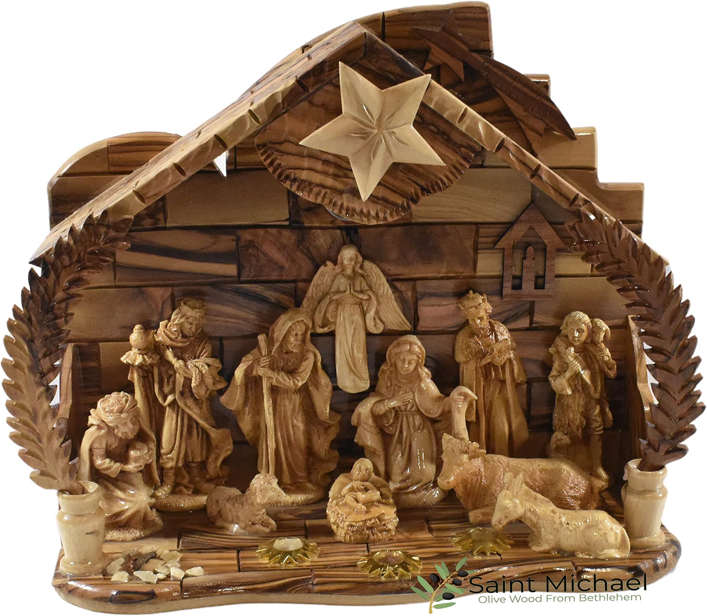 Amazon.com: Wooden Bethlehem Nativity Set Made of Olive Wood in The ...