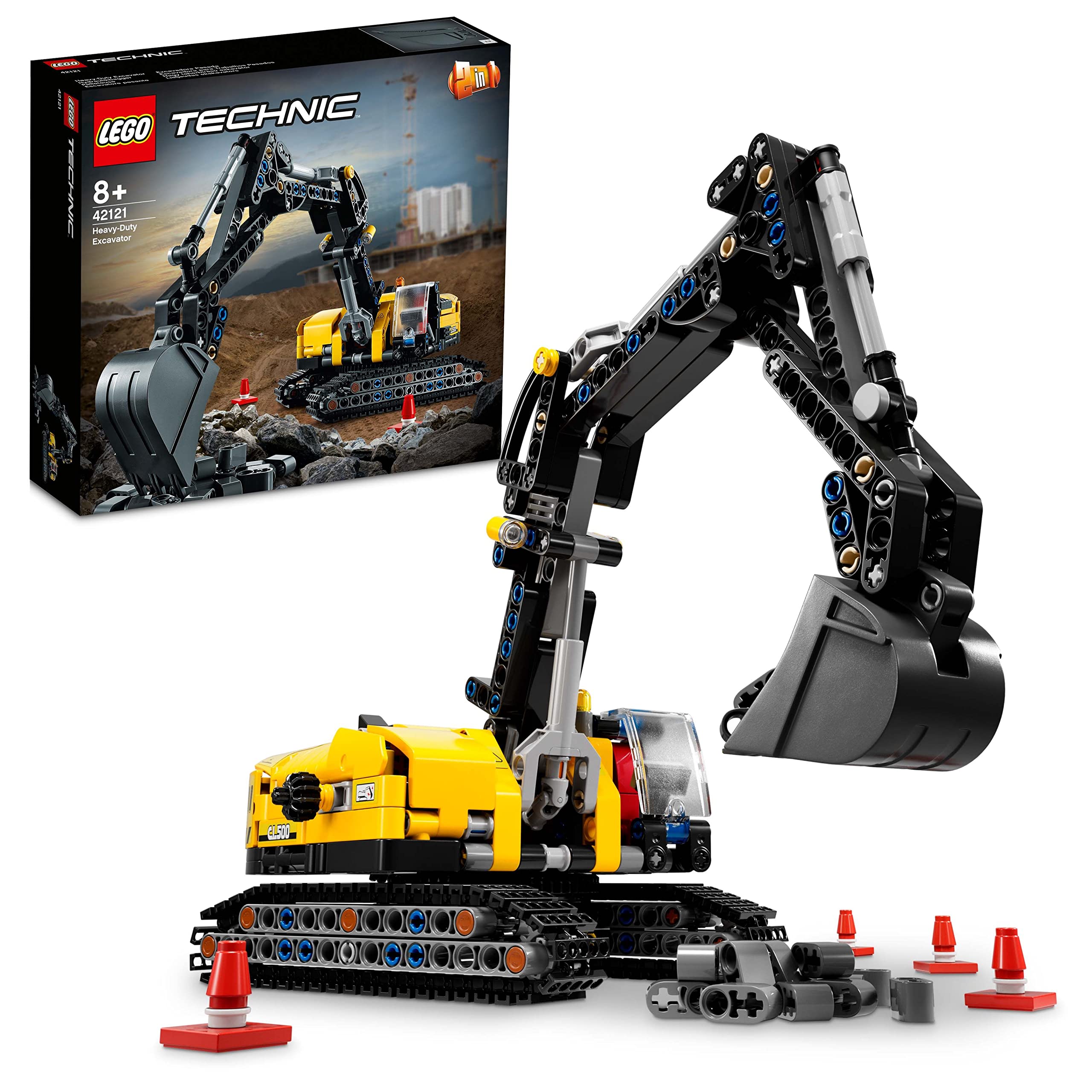 LEGO 42121 Technic Heavy-Duty Excavator Toy, 2 in 1 Model, Construction ...