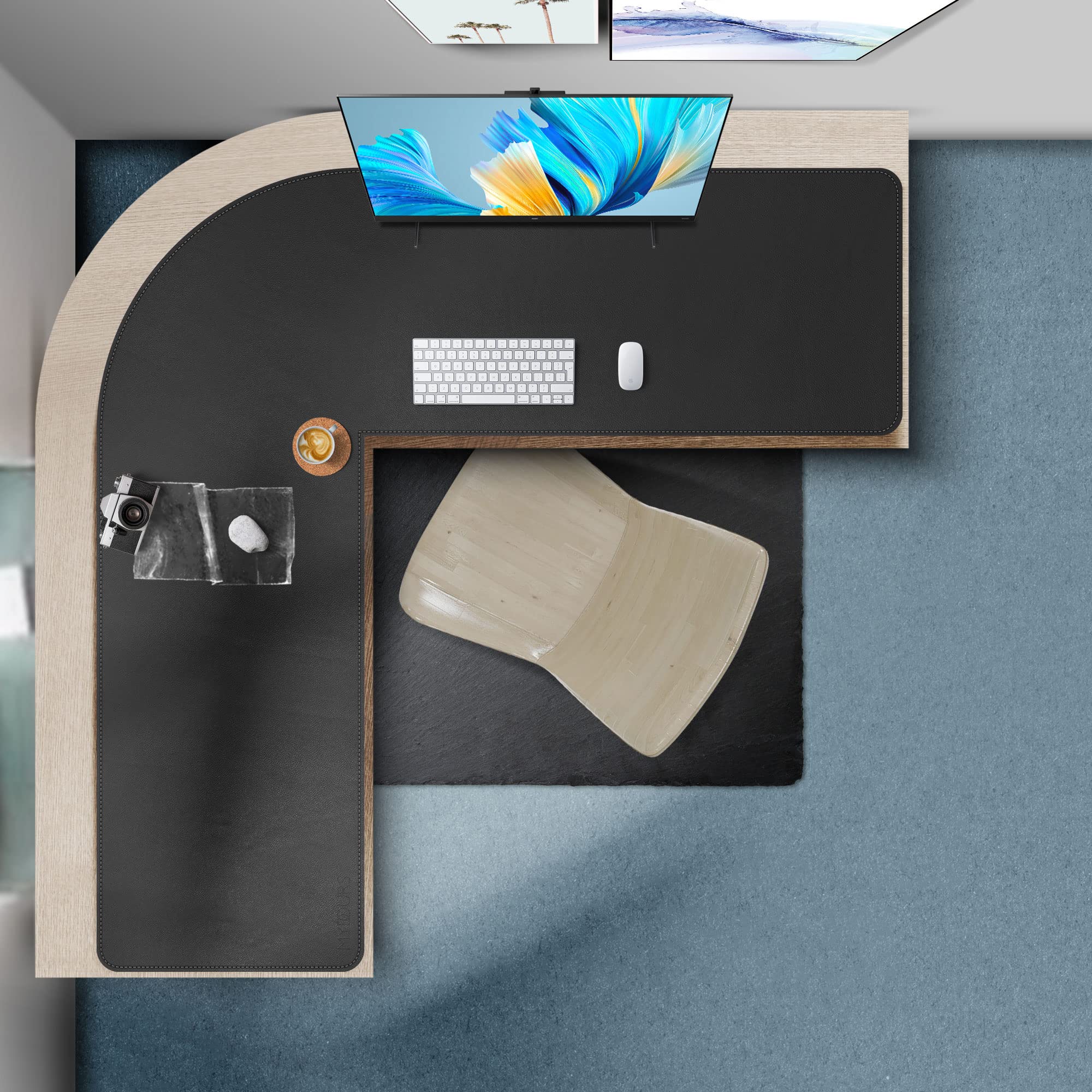 Mydours L-Shaped Desk Mat, PU Leather L Shape Gaming Mouse Pad, 53.2"(L ...