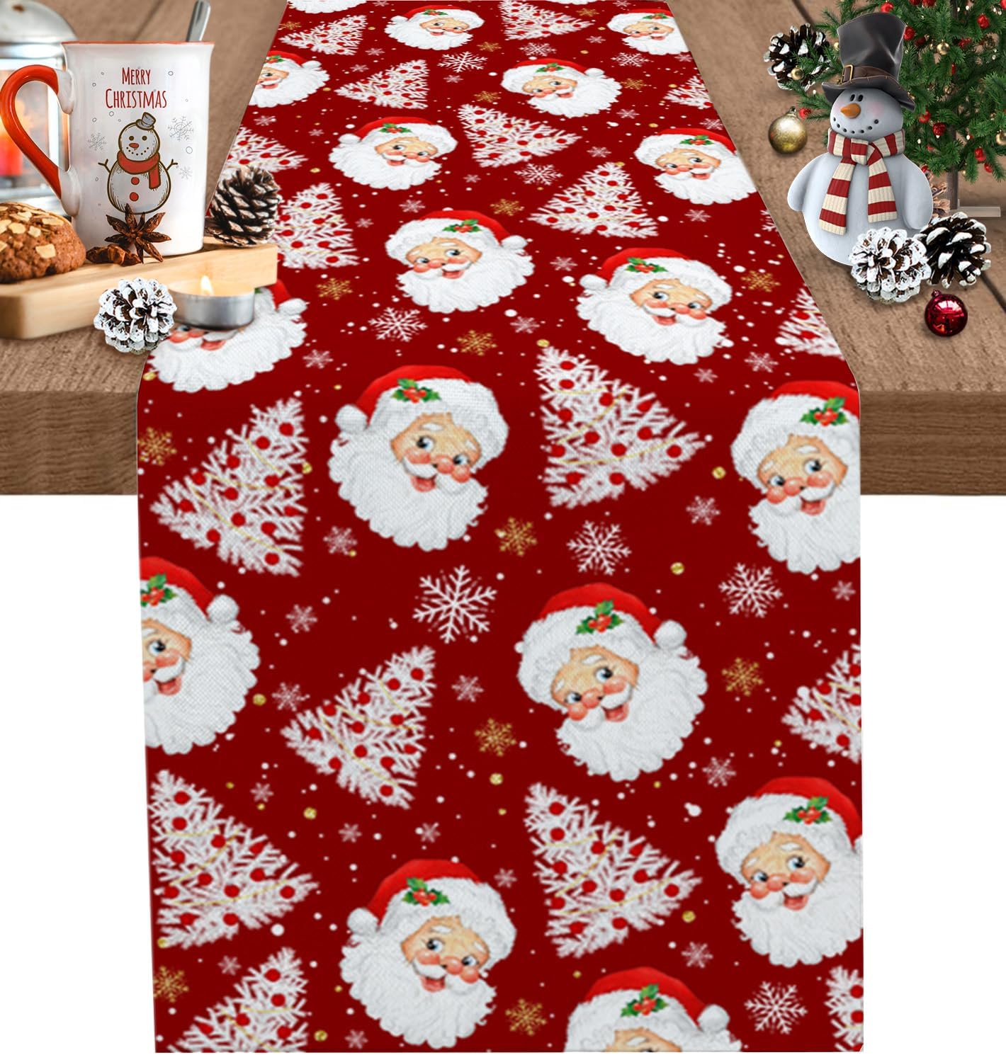 Amazon.com: Red Christmas Table Runner, Santa Claus Merry Christmas ...