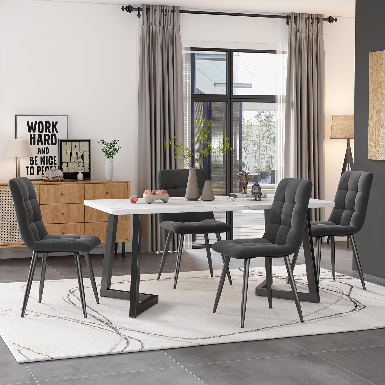 Jtyca Dining Table and Chairs Set 4(5 Pieces), 117×68cm Rectangular ...