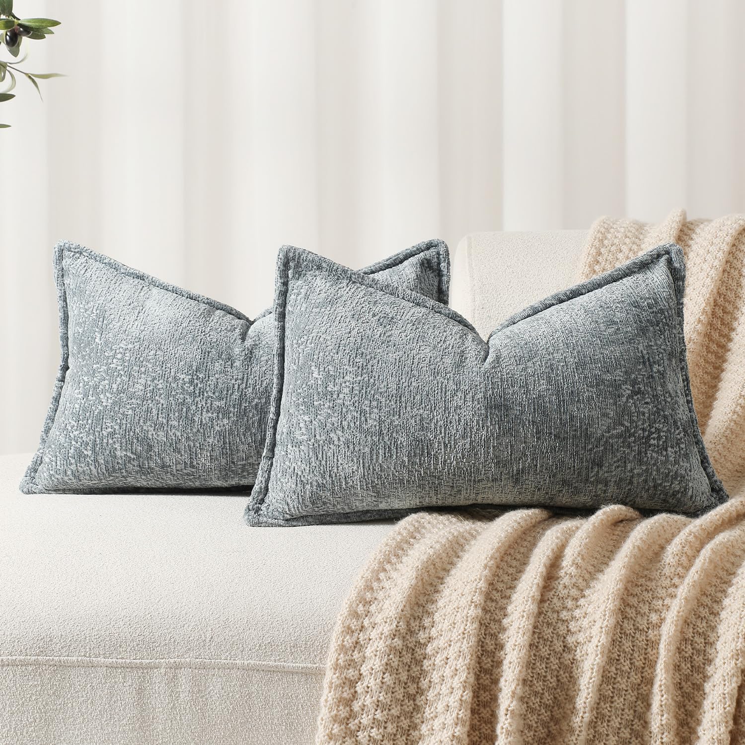 Amazon.com: DEZENE Pack of 2 Dusty Blue Decorative Throw Pillow Covers ...