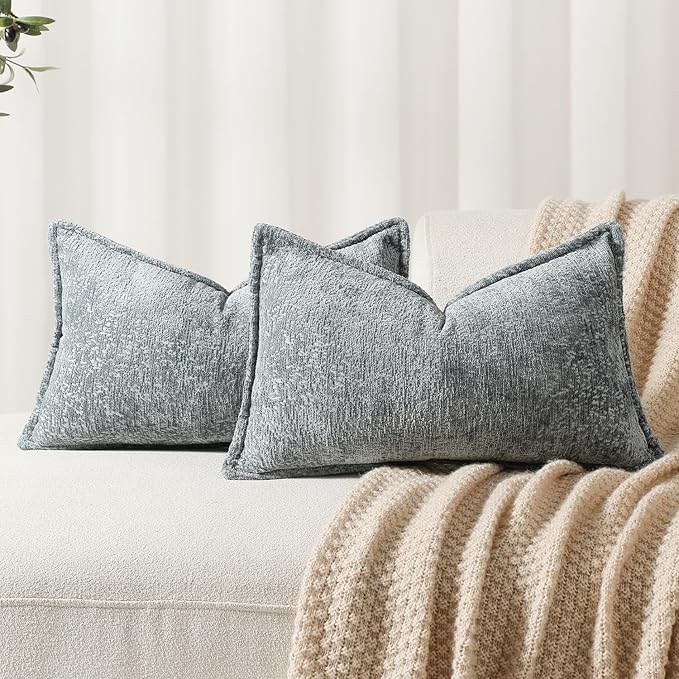 Amazon.com: DEZENE Pack of 2 Dusty Blue Decorative Throw Pillow Covers ...