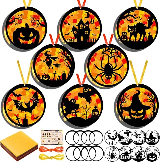 Amazon.com: Funrous 32 Set Halloween Suncatchers Crafts Kit Orange ...